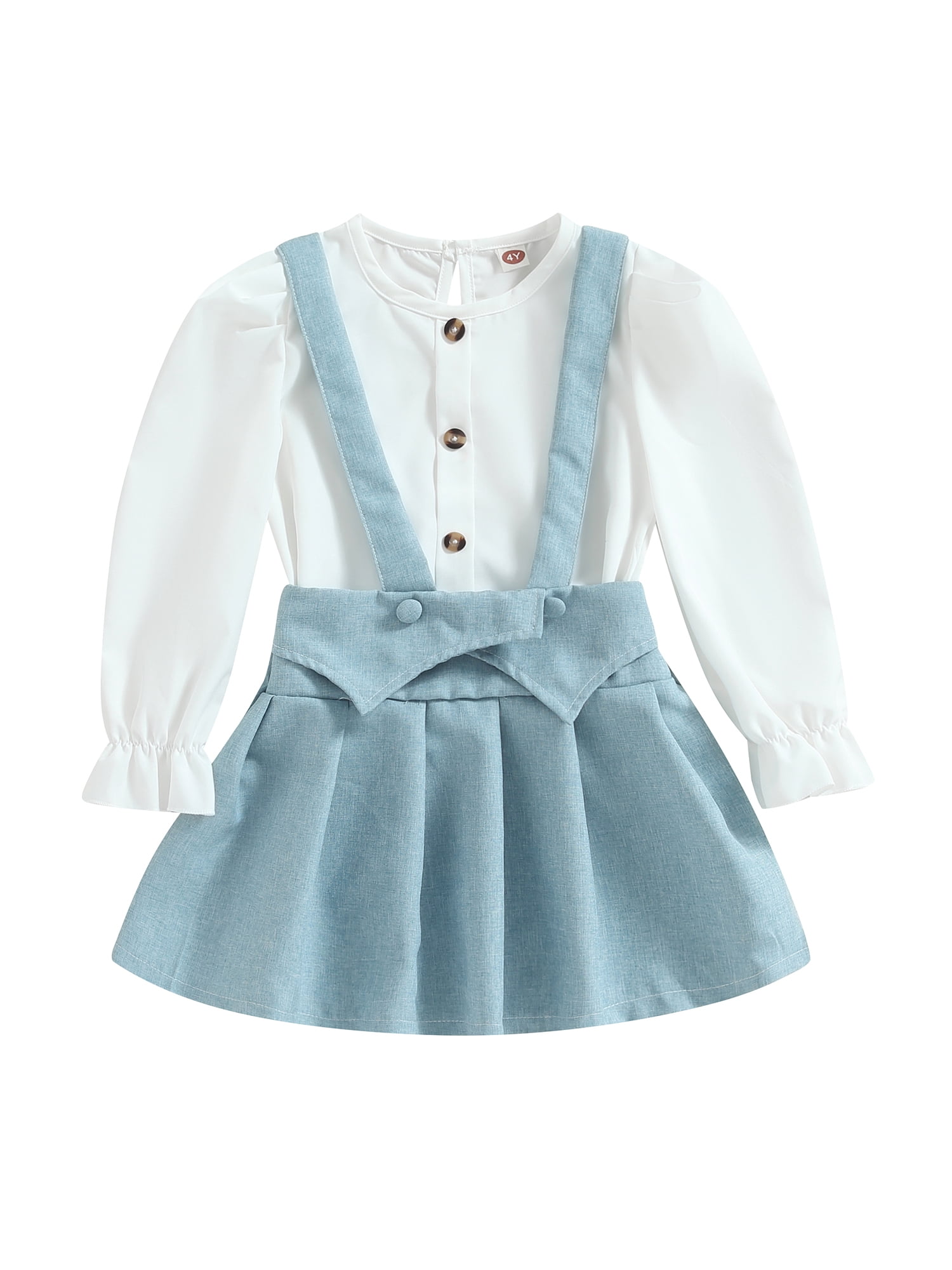 Bagilaanoe 2Pcs Little Girls Overalls Dress Set White Long Sleeve ...