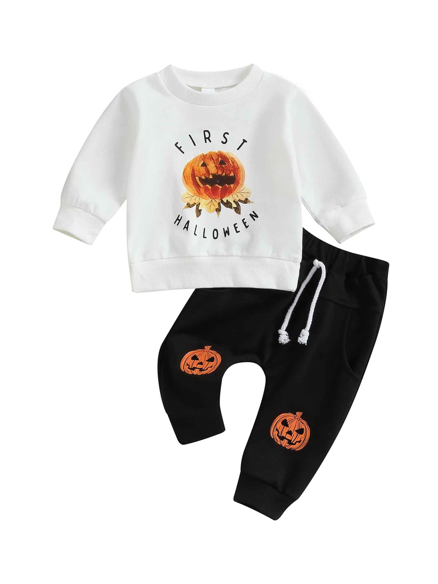 Bagilaanoe 2Pcs Newborn Baby Boy Halloween Outfits Pumpkin Print Long Sleeve Sweatshirt Tops ...