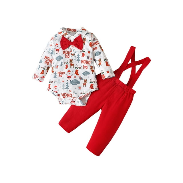 Bagilaanoe 2Pcs Newborn Baby Boys Christmas Outfits Overalls Pants Set Long Sleeve Romper Shirts ...