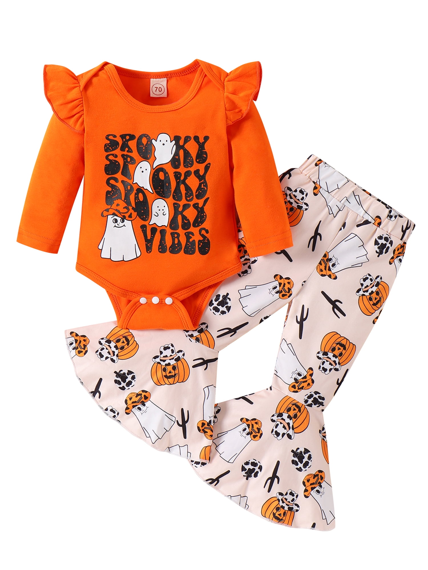 Bagilaanoe 2Pcs Newborn Baby Girl Halloween Outfits Letter Print Long Sleeve Rompers Tops ...