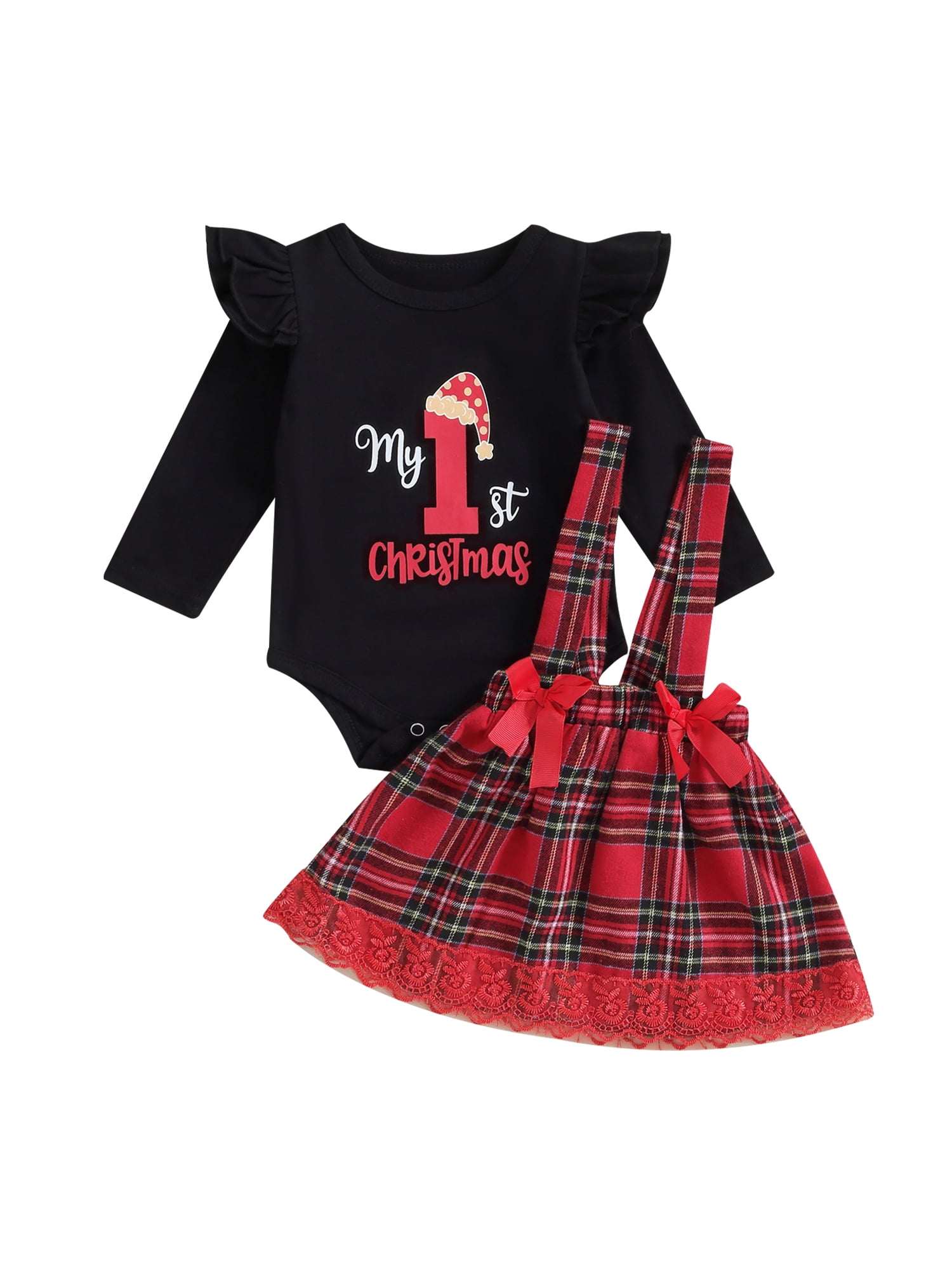 Bagilaanoe 2Pcs Newborn Baby Girls Christmas Clothes Letter Long Sleeve Romper Tops + Plaid ...