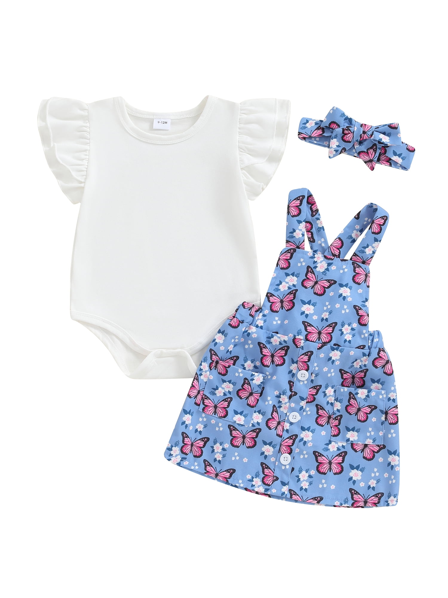 Bagilaanoe 2Pcs Newborn Baby Girls Overalls Dress Set Fly Sleeve ...
