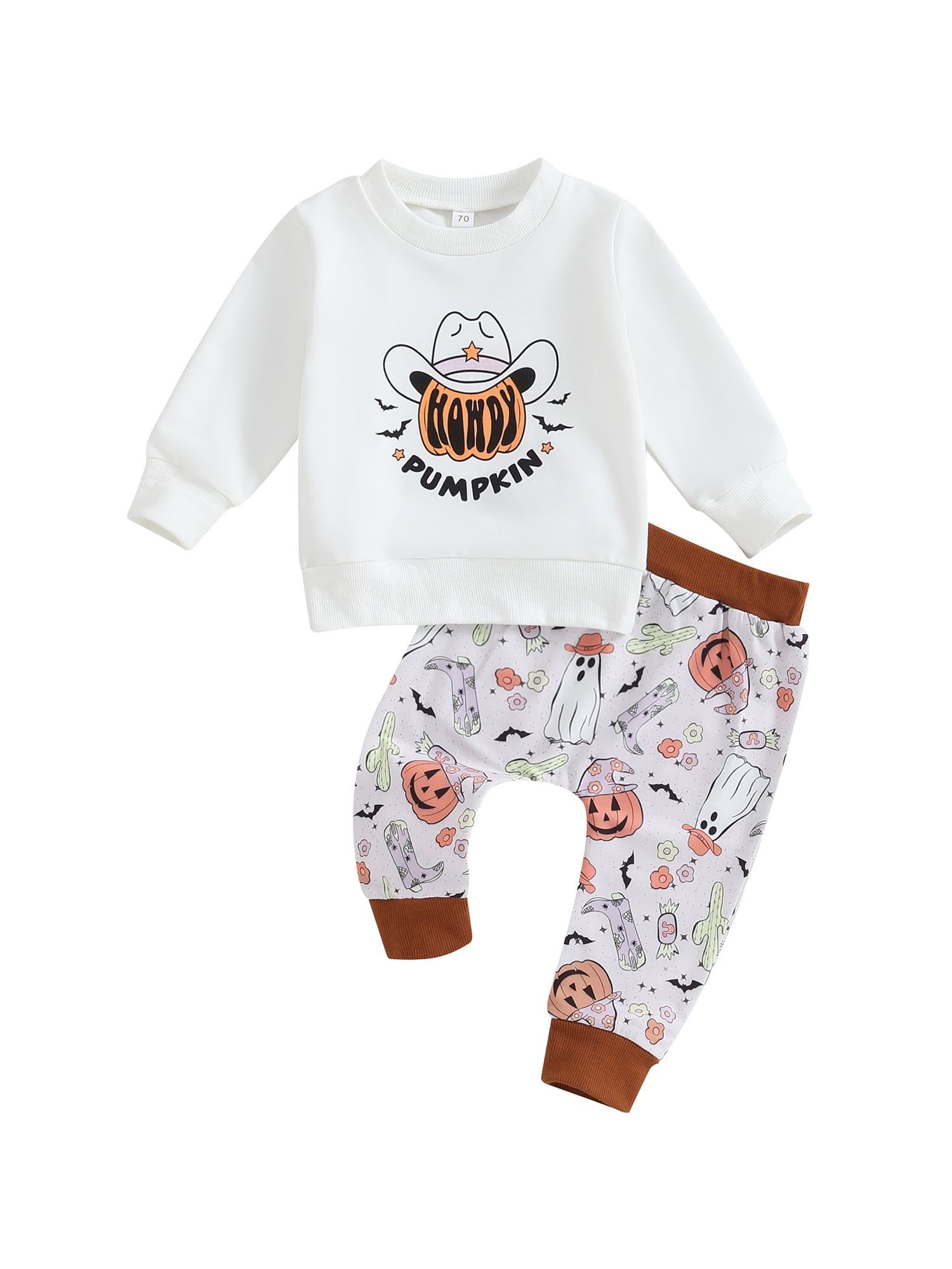 Bagilaanoe 2Pcs Toddler Baby Boy Halloween Outfits Letter Print Long Sleeve Sweatshirt Tops ...