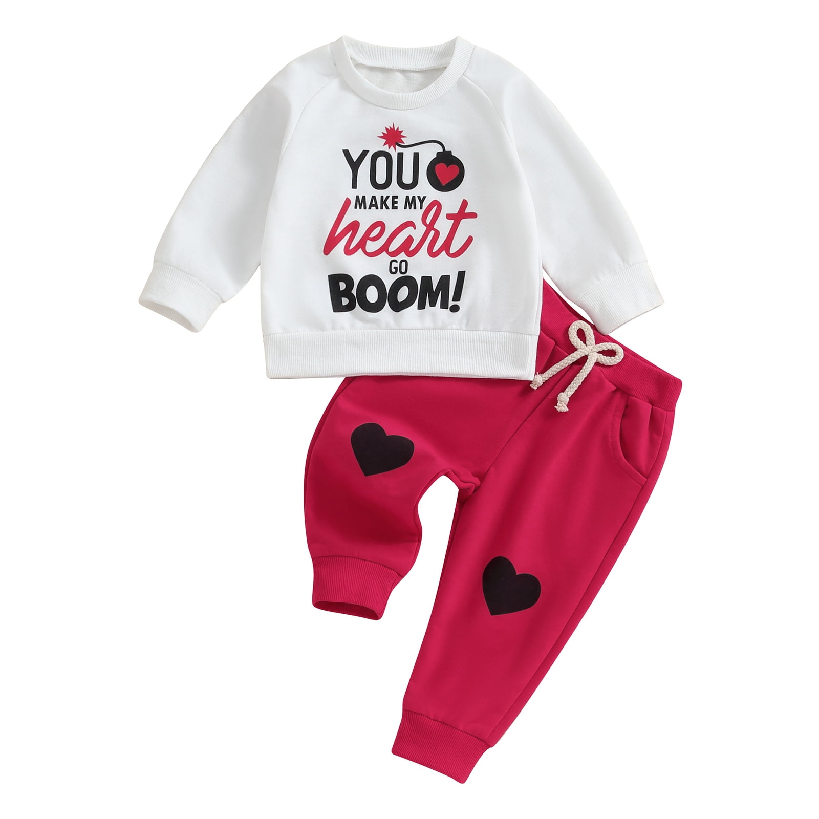 Bagilaanoe 2Pcs Toddler Baby Boy Valentine's Day Clothes Letter Print Long Sleeve Sweatshirt ...