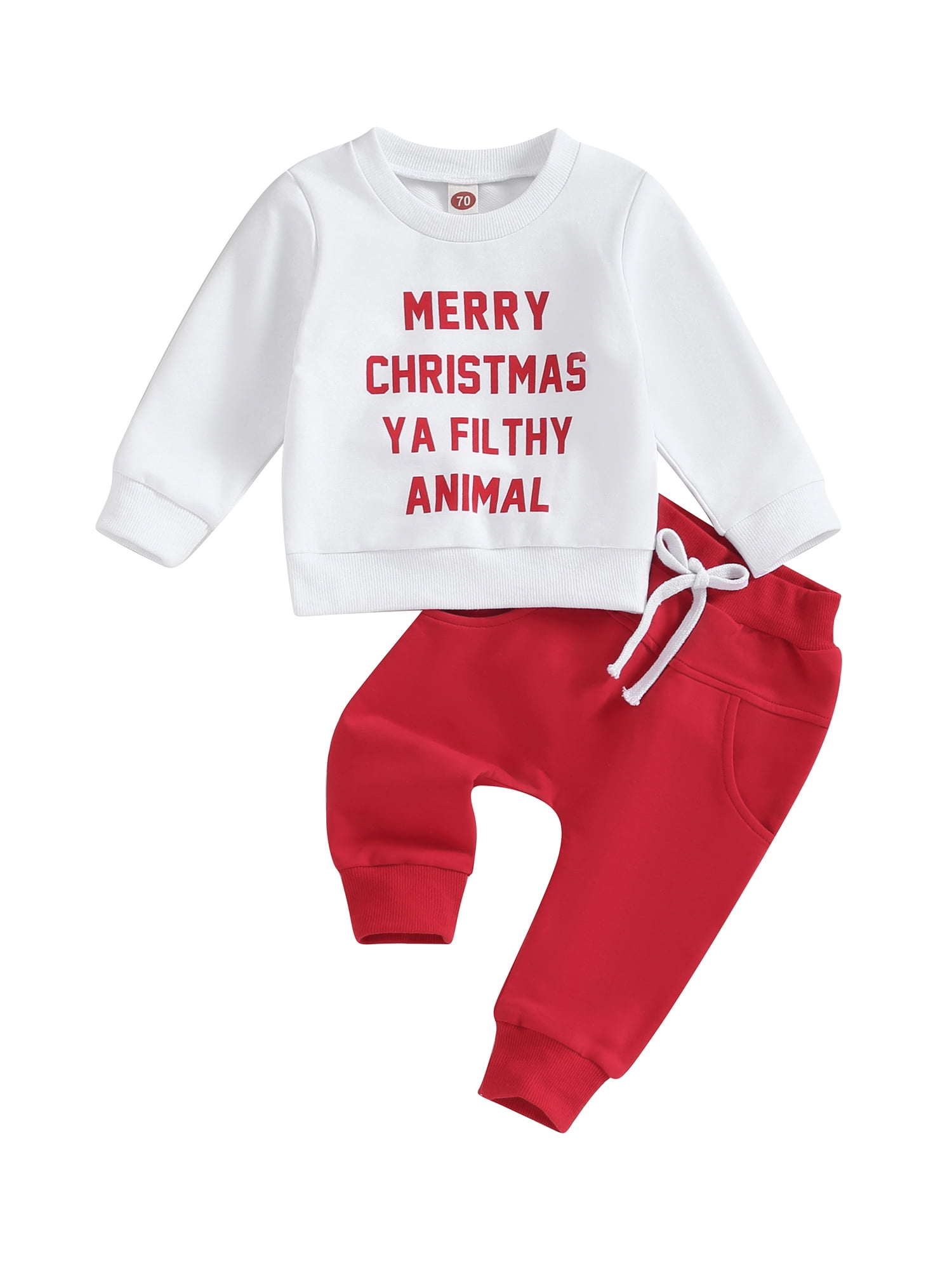 Bagilaanoe 2Pcs Toddler Baby Girl Boy Christmas Clothes Letter Print Long Sleeve Sweatshirt Tops ...