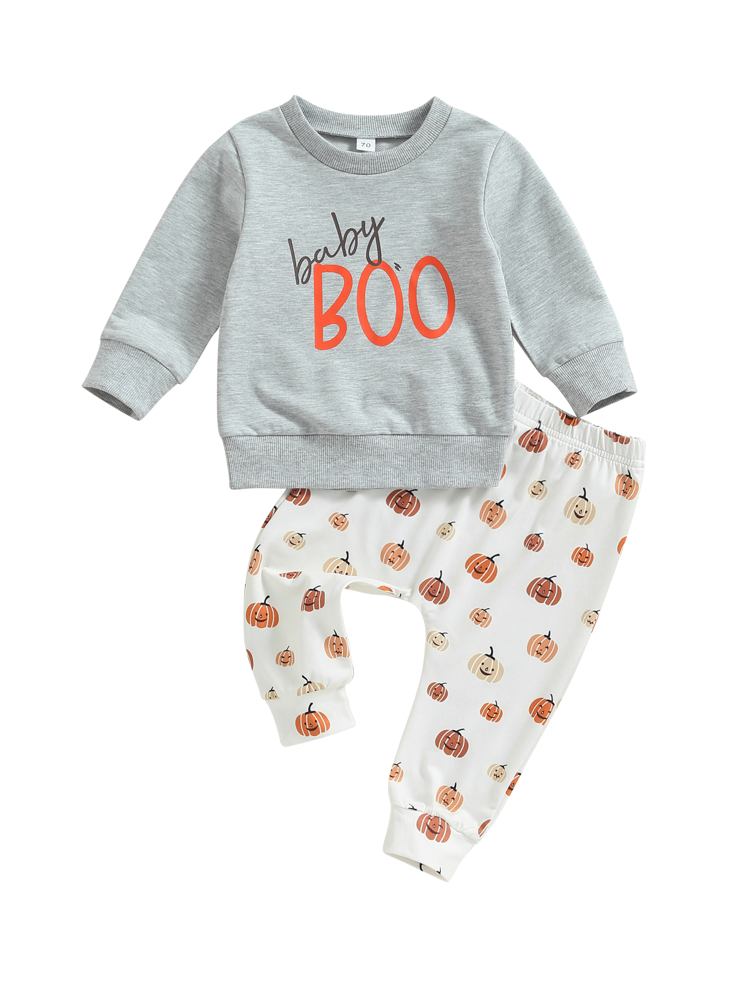 Bagilaanoe 2Pcs Toddler Baby Girl Boy Halloween Outfits Letter Print Long Sleeve Sweatshirt Tops ...