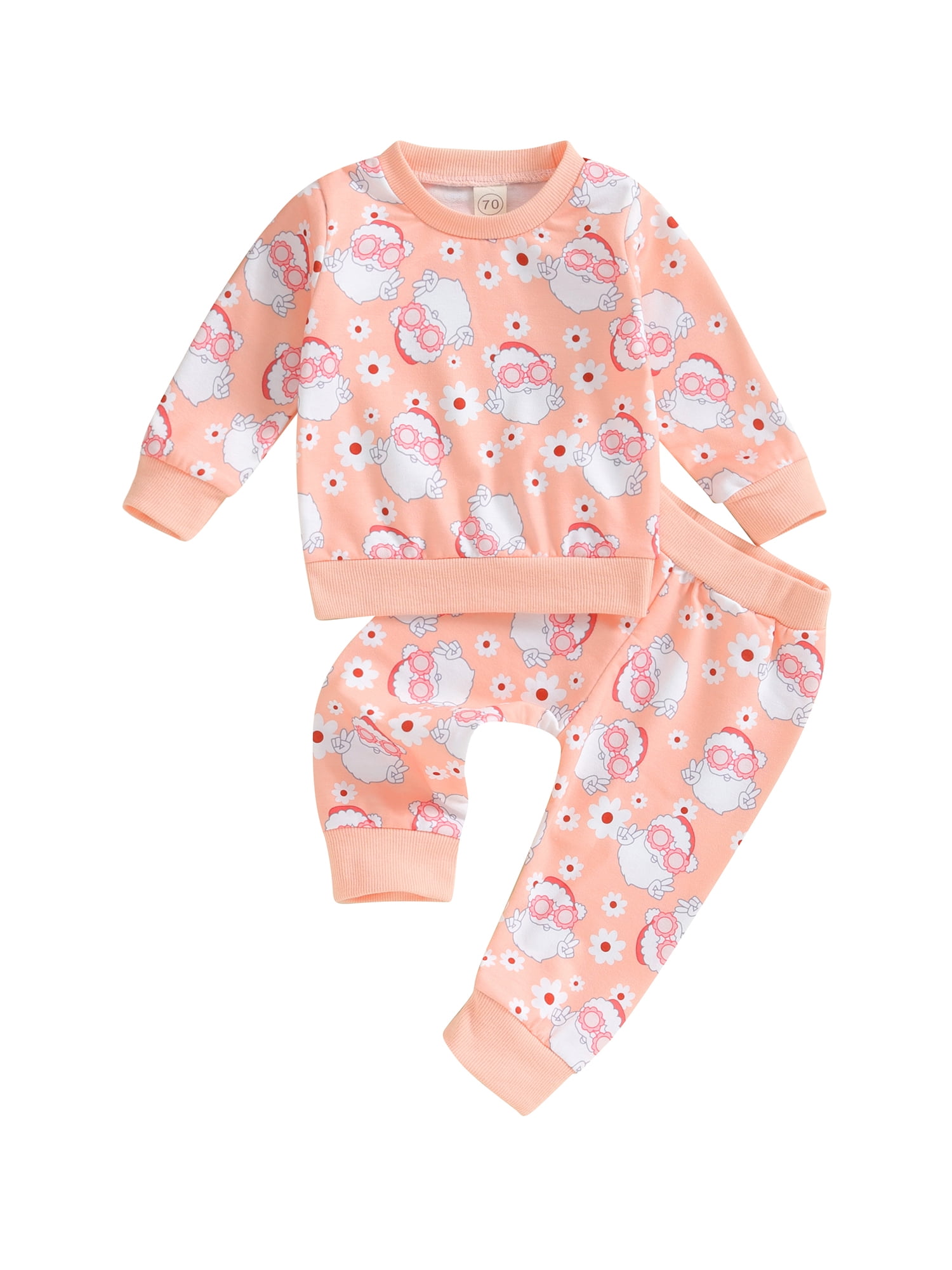 Bagilaanoe 2Pcs Toddler Baby Girl Christmas Clothes Santa Claus Print Long Sleeve Sweatshirt ...