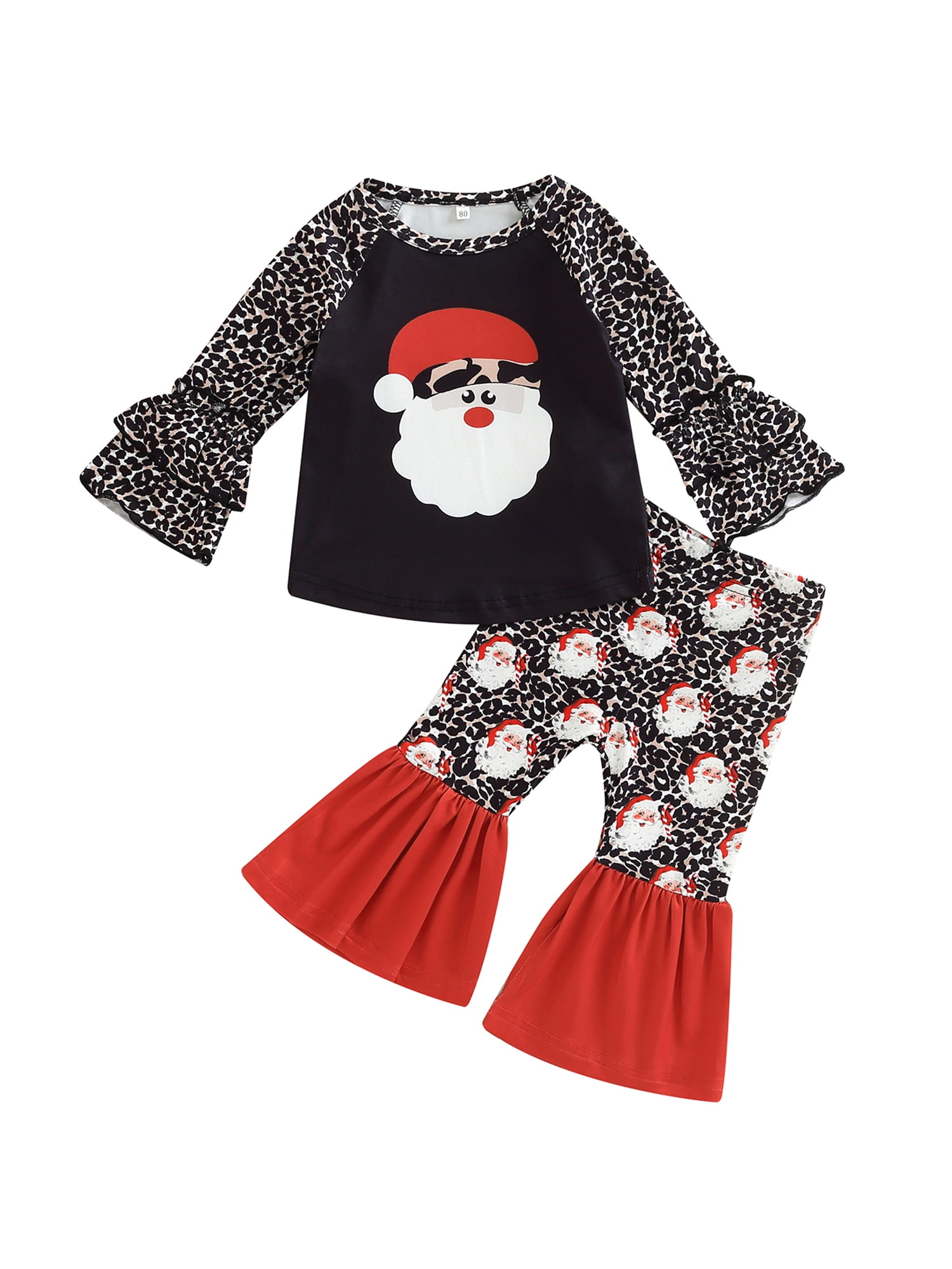 Bagilaanoe 2Pcs Toddler Baby Girl Christmas Outfits Christmas Tree/ Santa Claus Print Long ...
