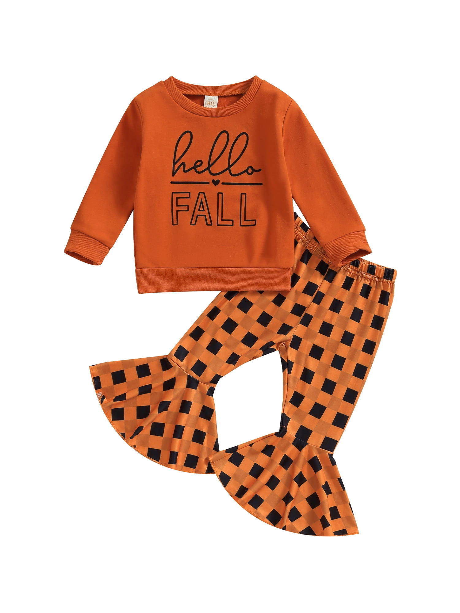Bagilaanoe 2Pcs Toddler Baby Girl Halloween Outfits Letters Print Long Sleeve Sweatshirt Tops ...