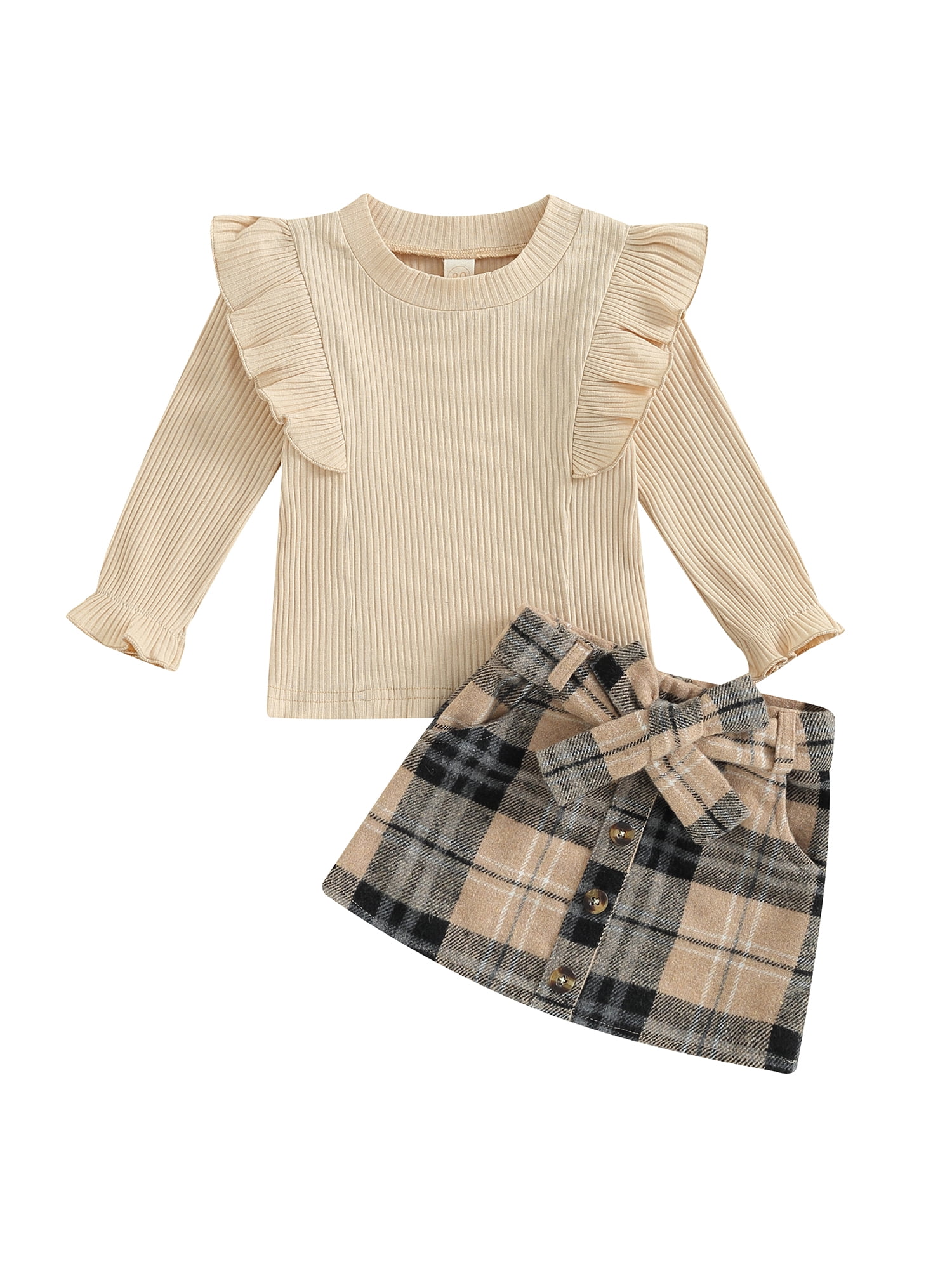 Bagilaanoe 2Pcs Toddler Baby Girls Fall Clothes Ruffles Ribbed Long ...