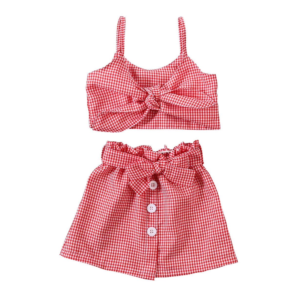 Bagilaanoe 2Pcs Toddler Baby Girls Skirt Set Plaid Sleeveless Crop Tops ...