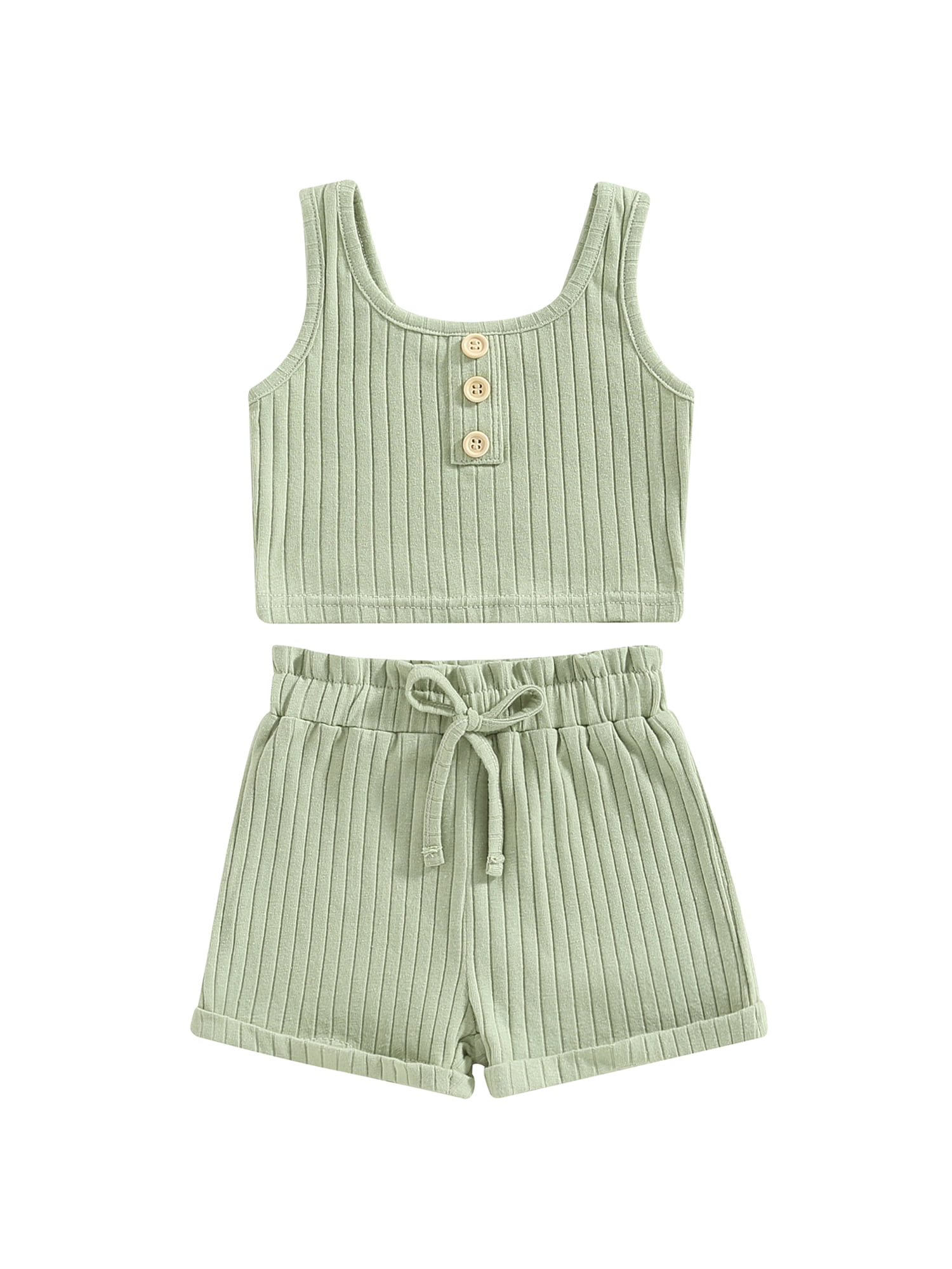 Bagilaanoe 2pcs Girl Short Pants Set Sleeveless Ribbed Tank Tops ...