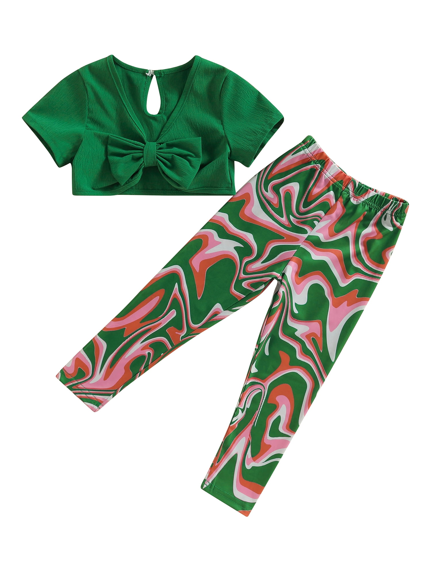 Bagilaanoe 2pcs Little Girl Long Pants Set Short Sleeve Crop Tops ...