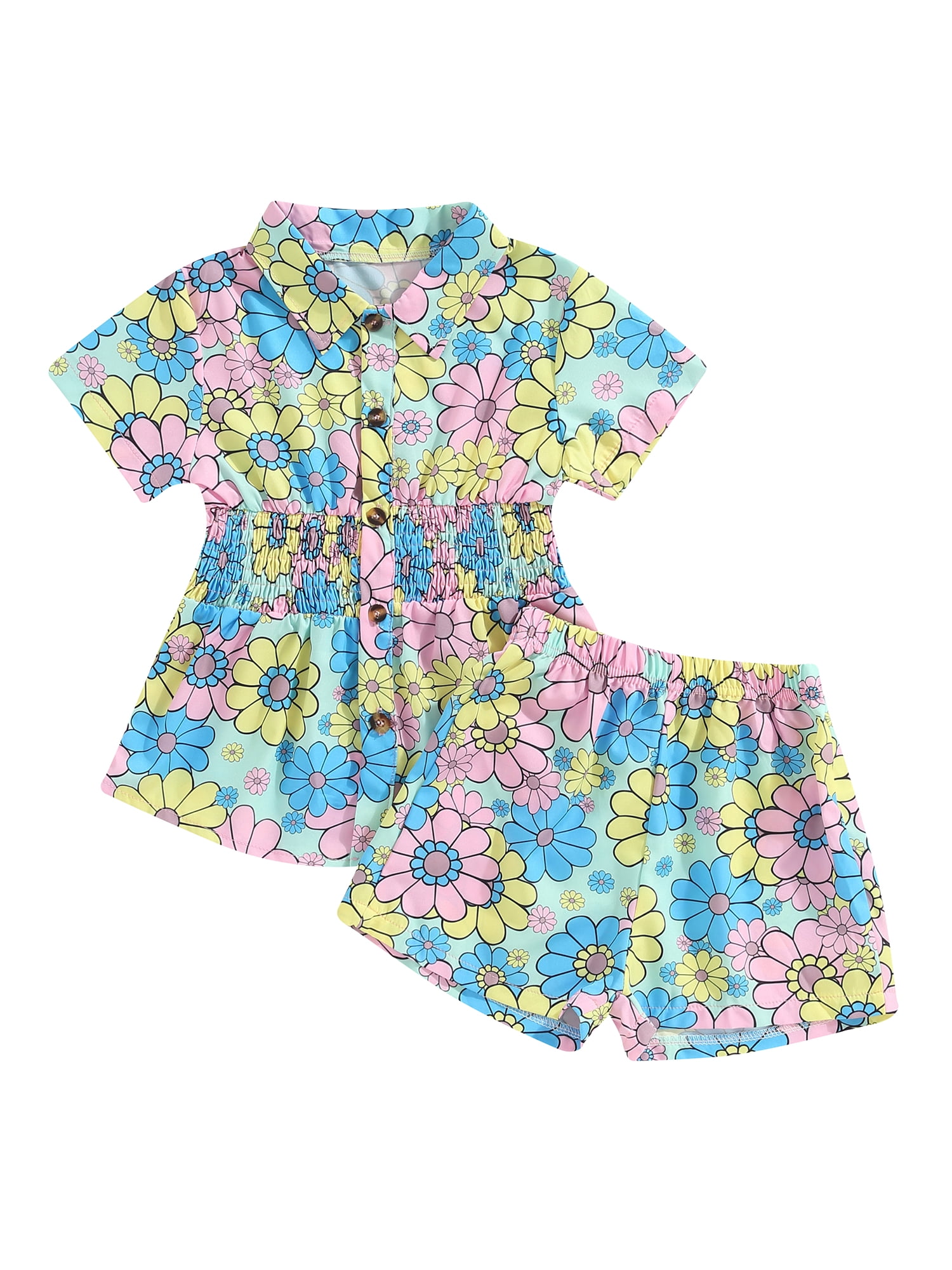 Bagilaanoe 2pcs Little Girl Short Pants Set Floral Print Short Sleeve A ...