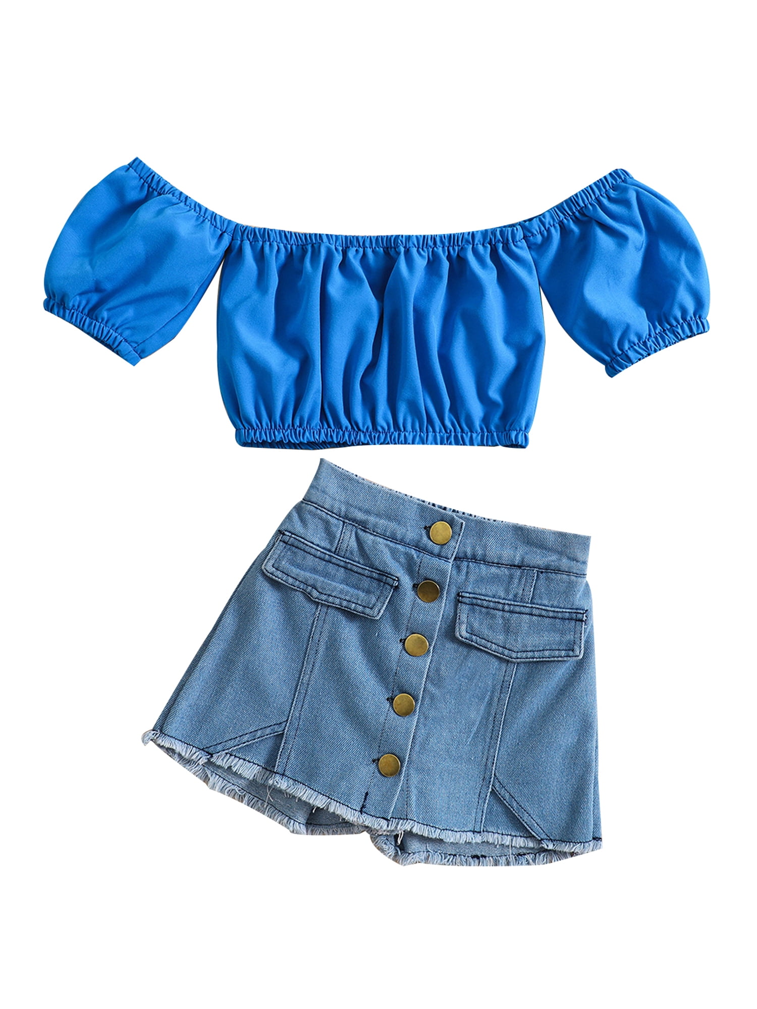 Bagilaanoe 2pcs Little Girl Short Pants Set Short Sleeve Crop Tops ...