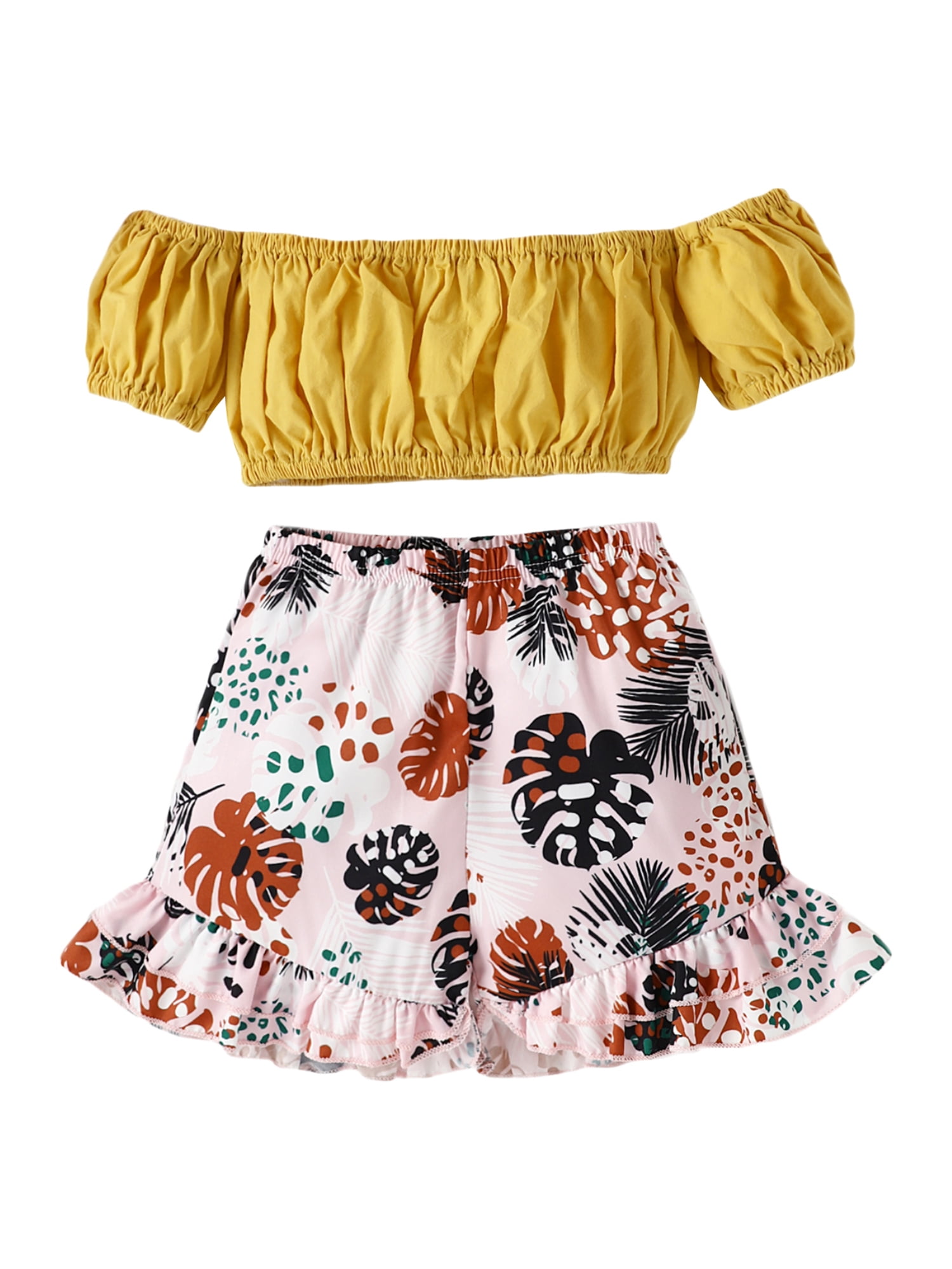 Bagilaanoe 2pcs Little Girl Short Pants Set Short Sleeve Off-shoulder ...