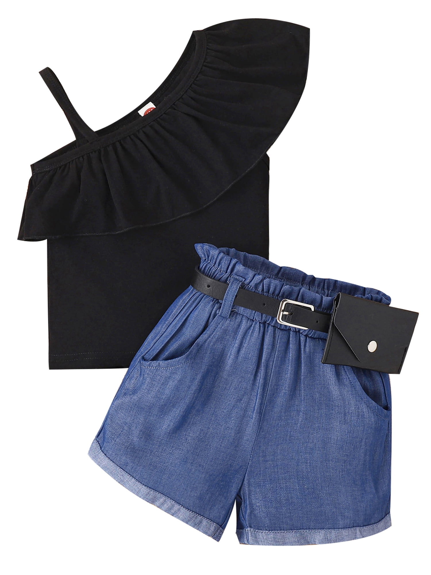 Bagilaanoe 2pcs Little Girl Short Pants Set Sleeveless Cami Tops ...