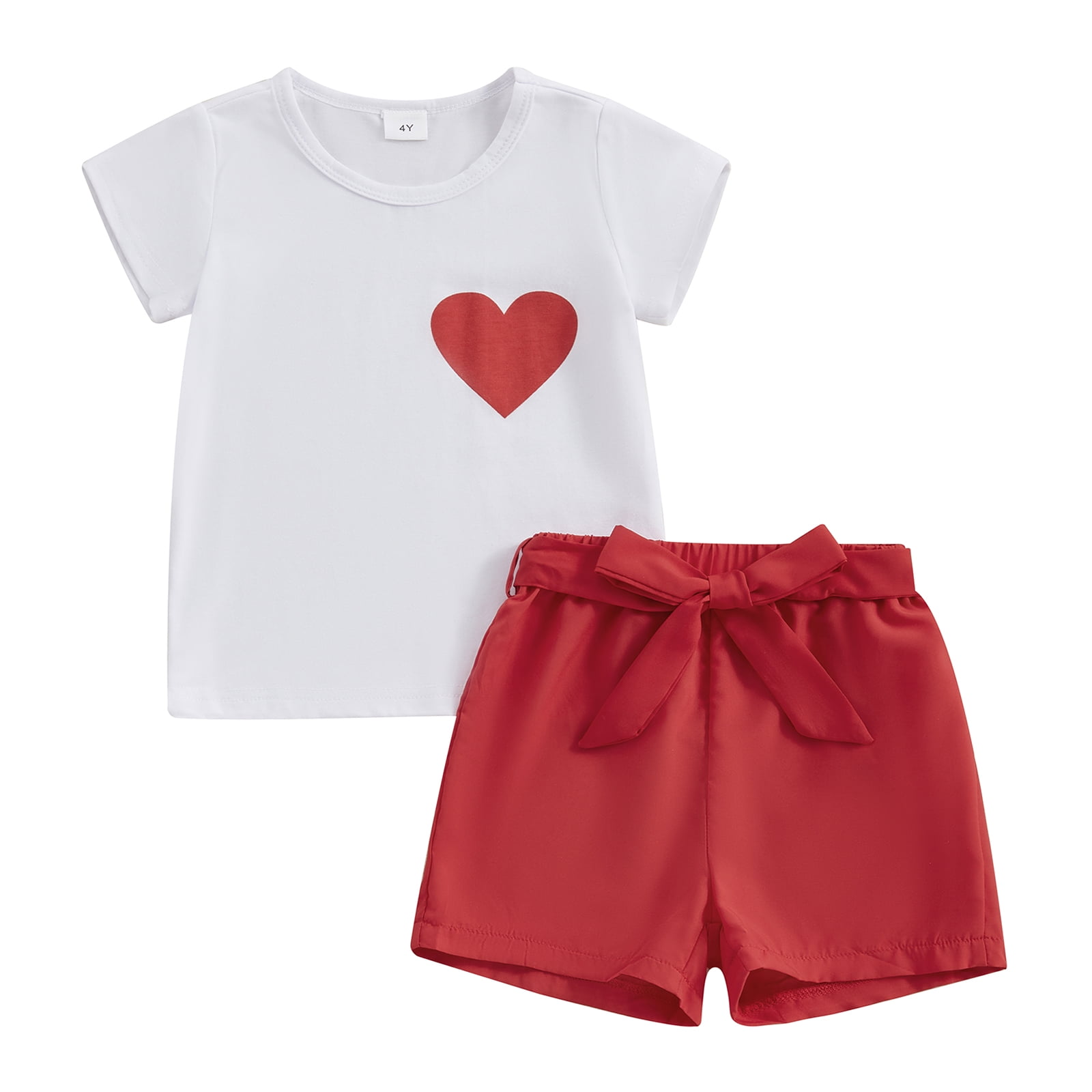 Bagilaanoe 2pcs Little Girl Shorts Set Toddler Short Sleeve Heart Print ...