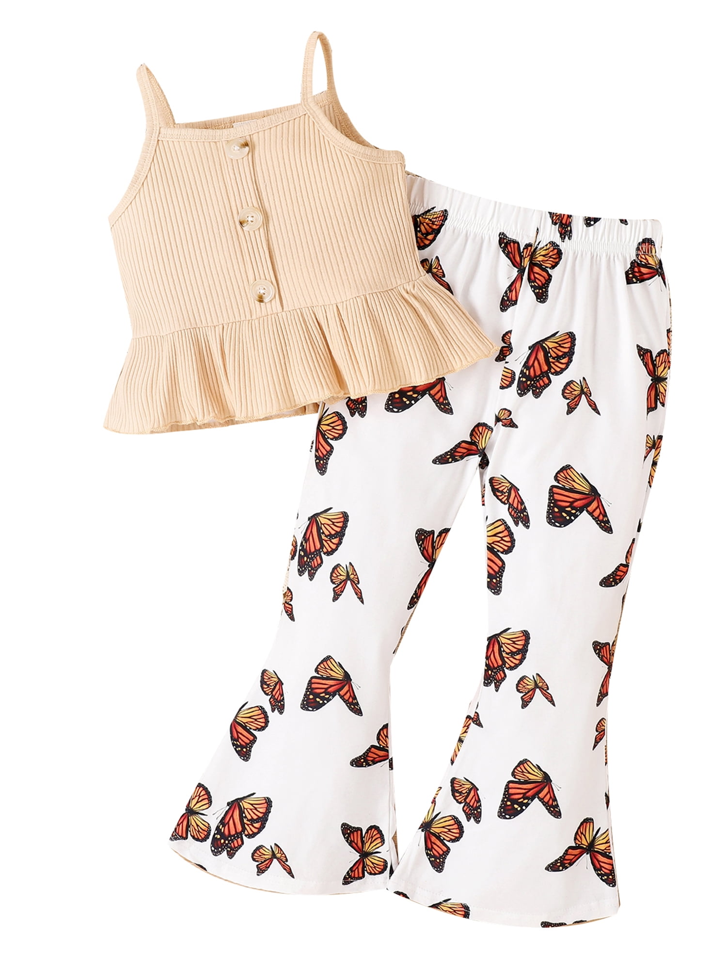 Bagilaanoe 2pcs Little Girls Long Pants Set Sleeveless Ruffled Camisole ...