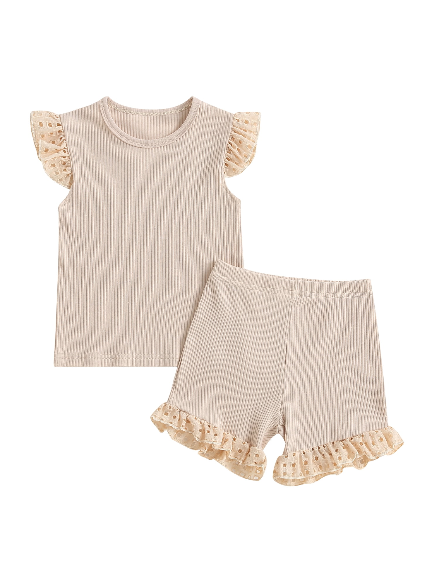 Bagilaanoe 2pcs Little Girls Short Pants Set Flying Sleeve Ribbed Tops ...