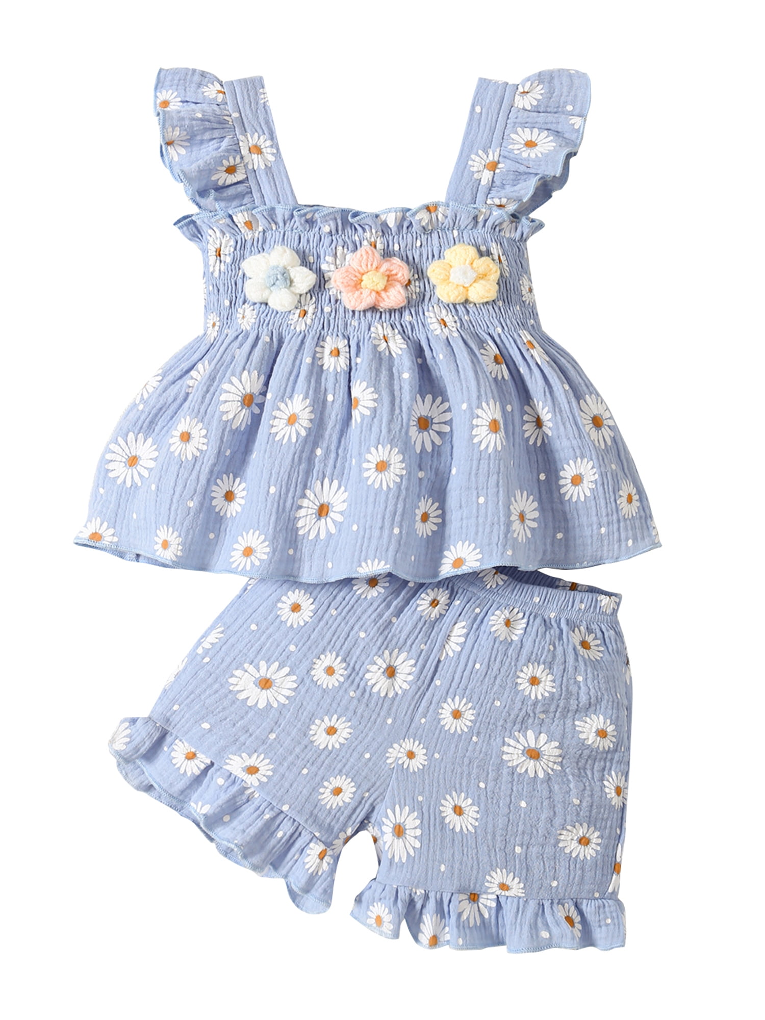 Bagilaanoe 2pcs Newborn Baby Girl Shorts Set Ruffle Sleeveless Daisy ...