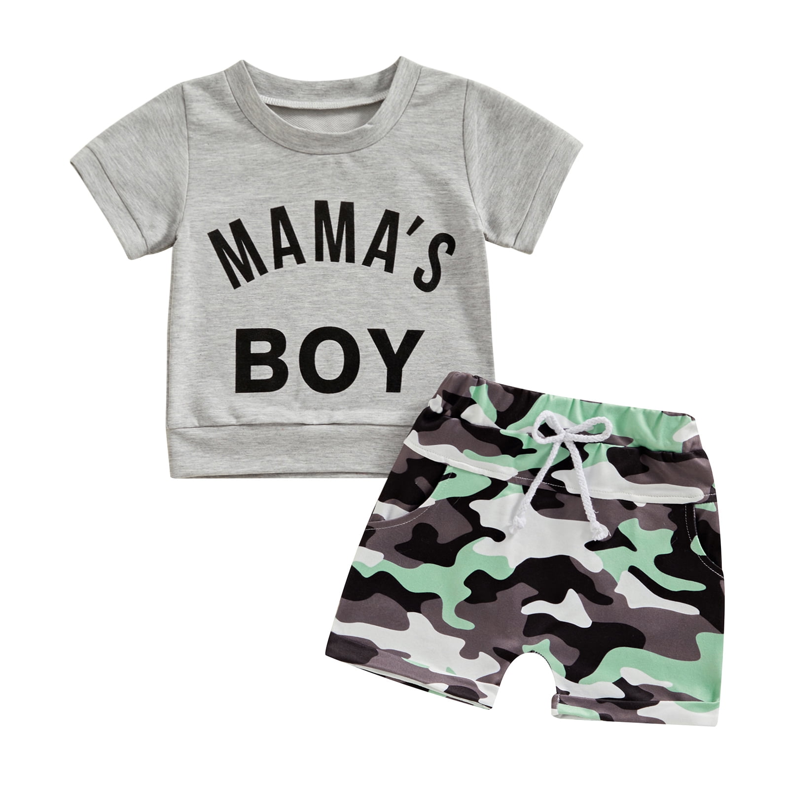 Bagilaanoe 2pcs Toddler Baby Boy Shorts Set Short Sleeve Letter Print T Shirt Tops + Camouflage ...