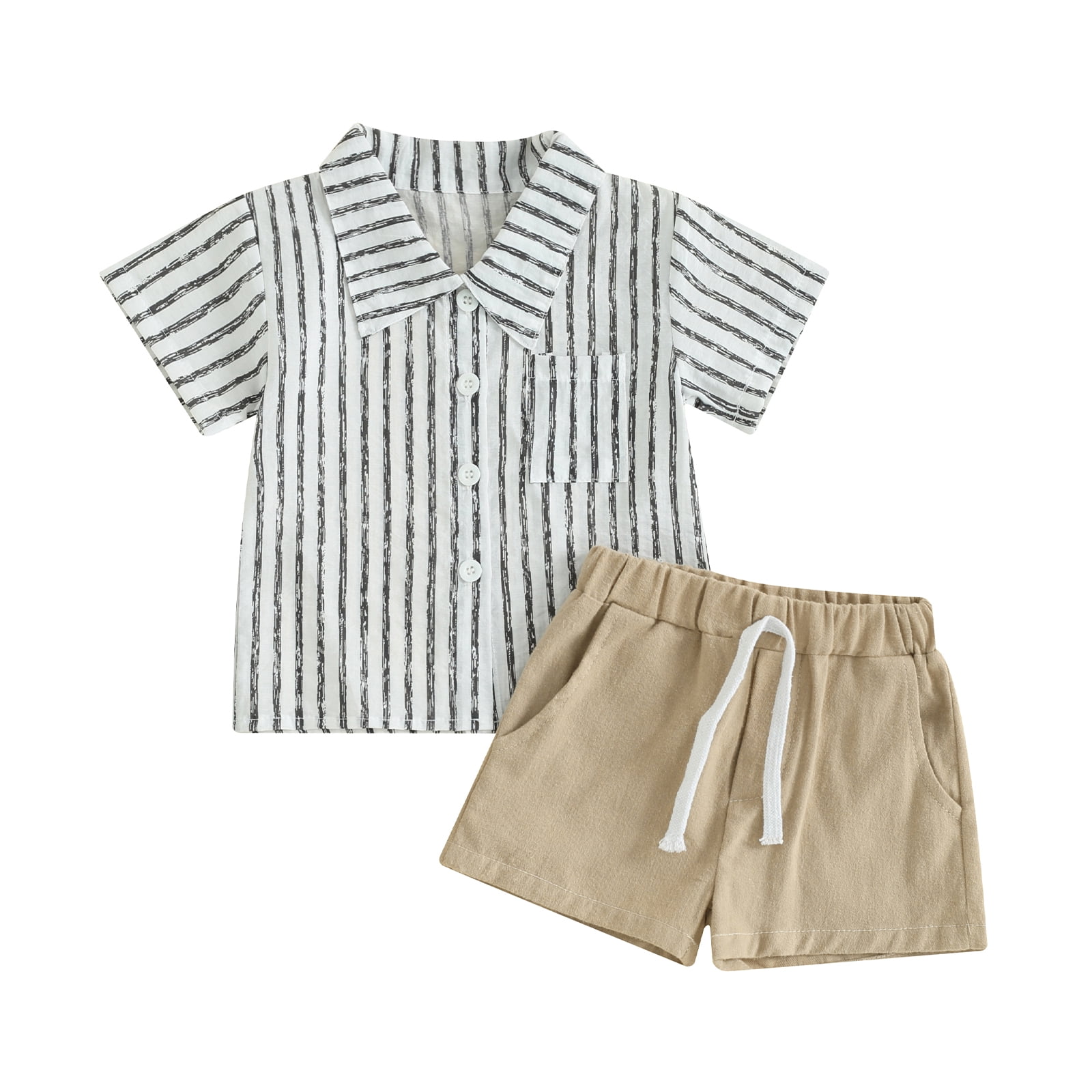 Bagilaanoe 2pcs Toddler Baby Boy Shorts Set Short Sleeve Striped Shirt ...