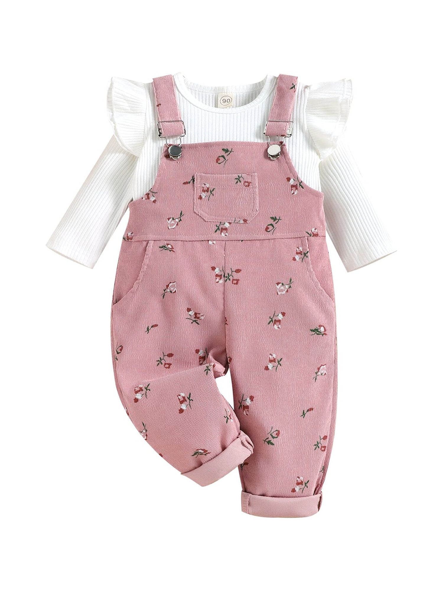 Bagilaanoe 2pcs Toddler Baby Girl Overalls Pants Set Long Sleeve T ...