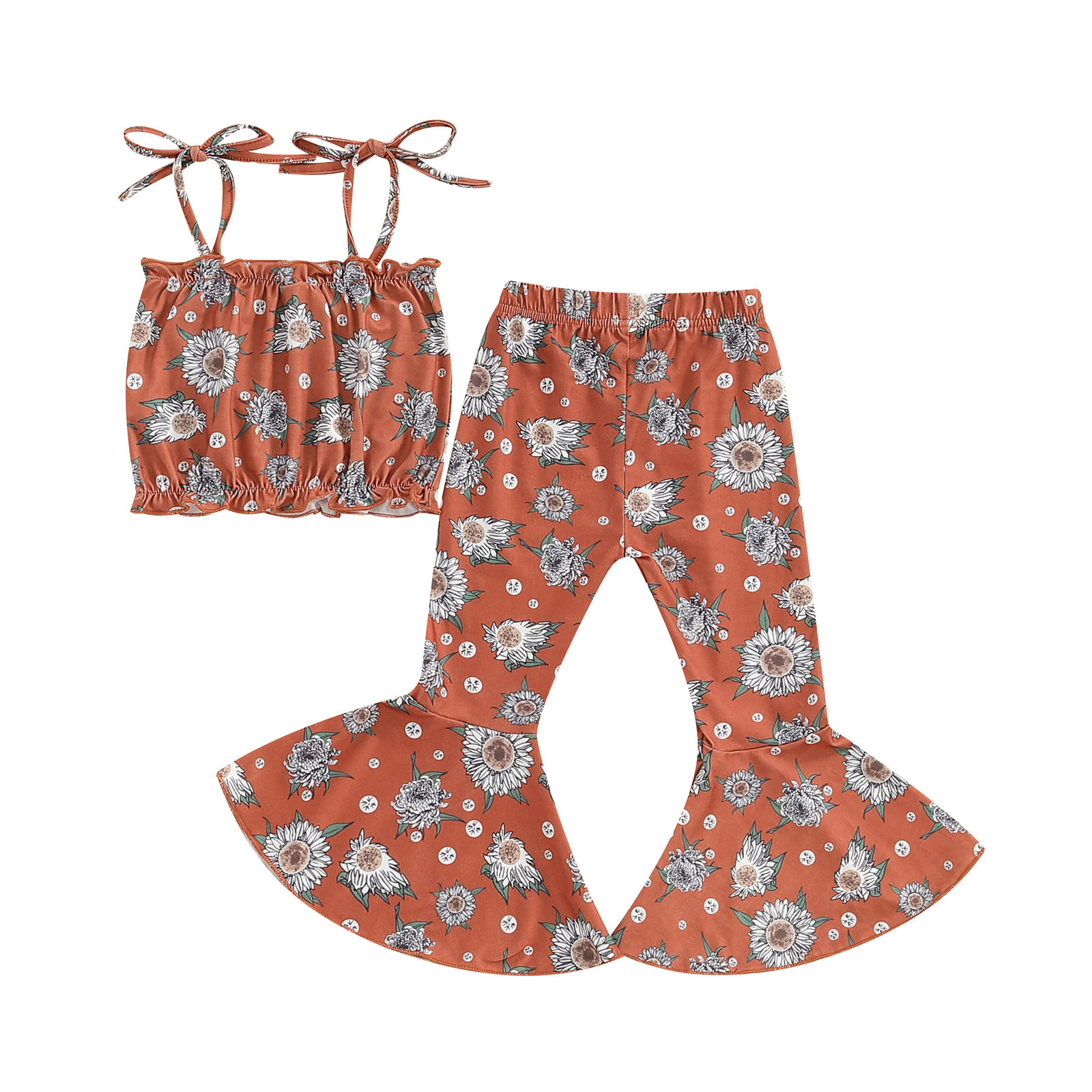 Bagilaanoe 2pcs Toddler Baby Girl Pants Set Sunflower Sleeveless ...