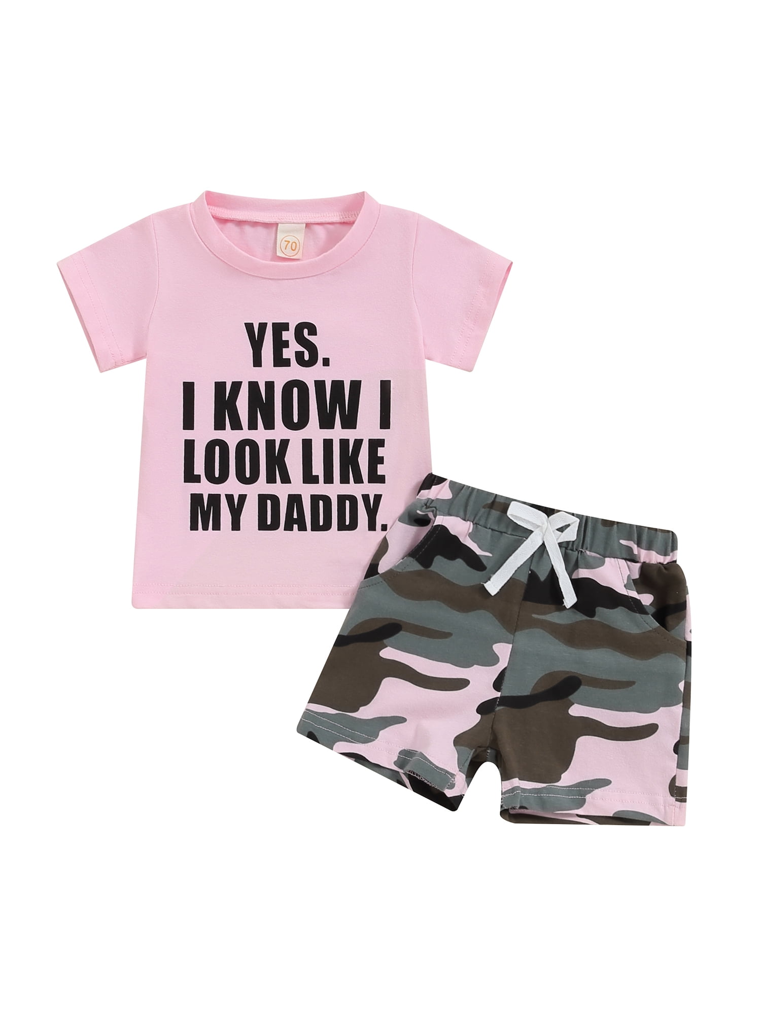 Bagilaanoe 2pcs Toddler Baby Girl Shorts Set Short Sleeve Letter Print T Shirt Tops + Camouflage ...