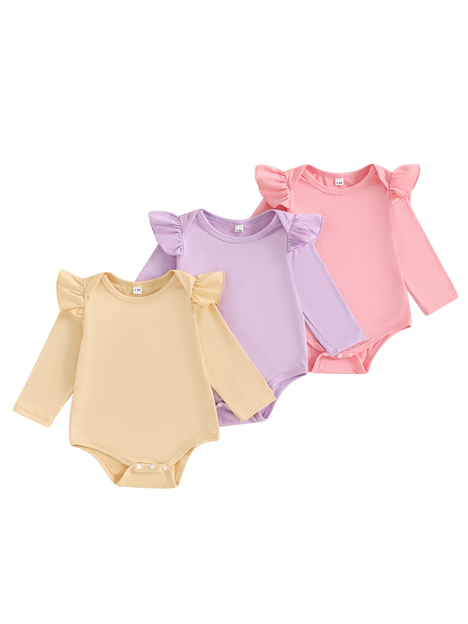 Bagilaanoe 3 Packs Newborn Baby Girl Boy Fall Rompers Ruffle Long Sleeve Bodysuits 3M 6M 9M 12M ...