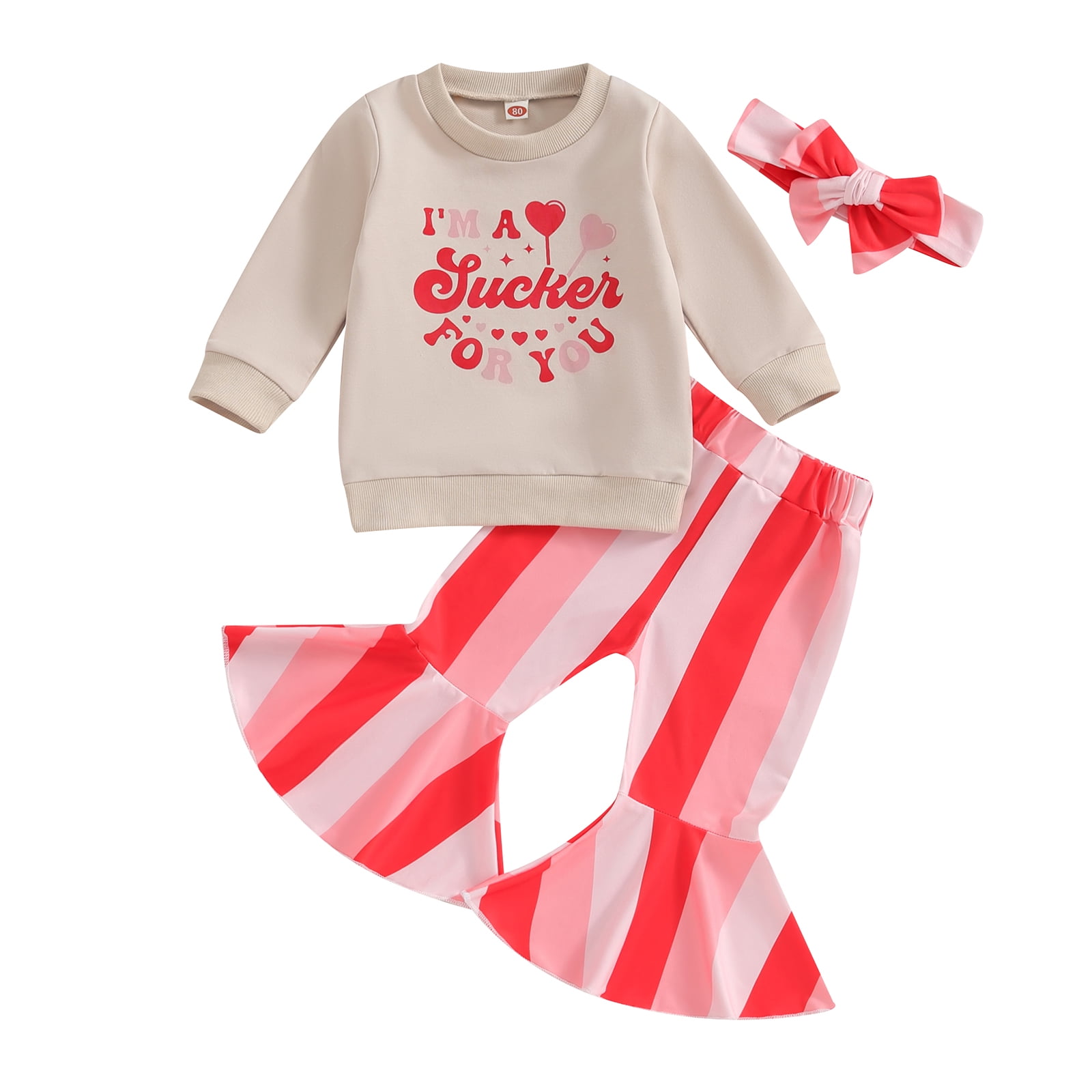 Bagilaanoe 3Pcs Baby Girl Valentine's Day Clothing Sets Toddler Heart Print Long Sleeve ...