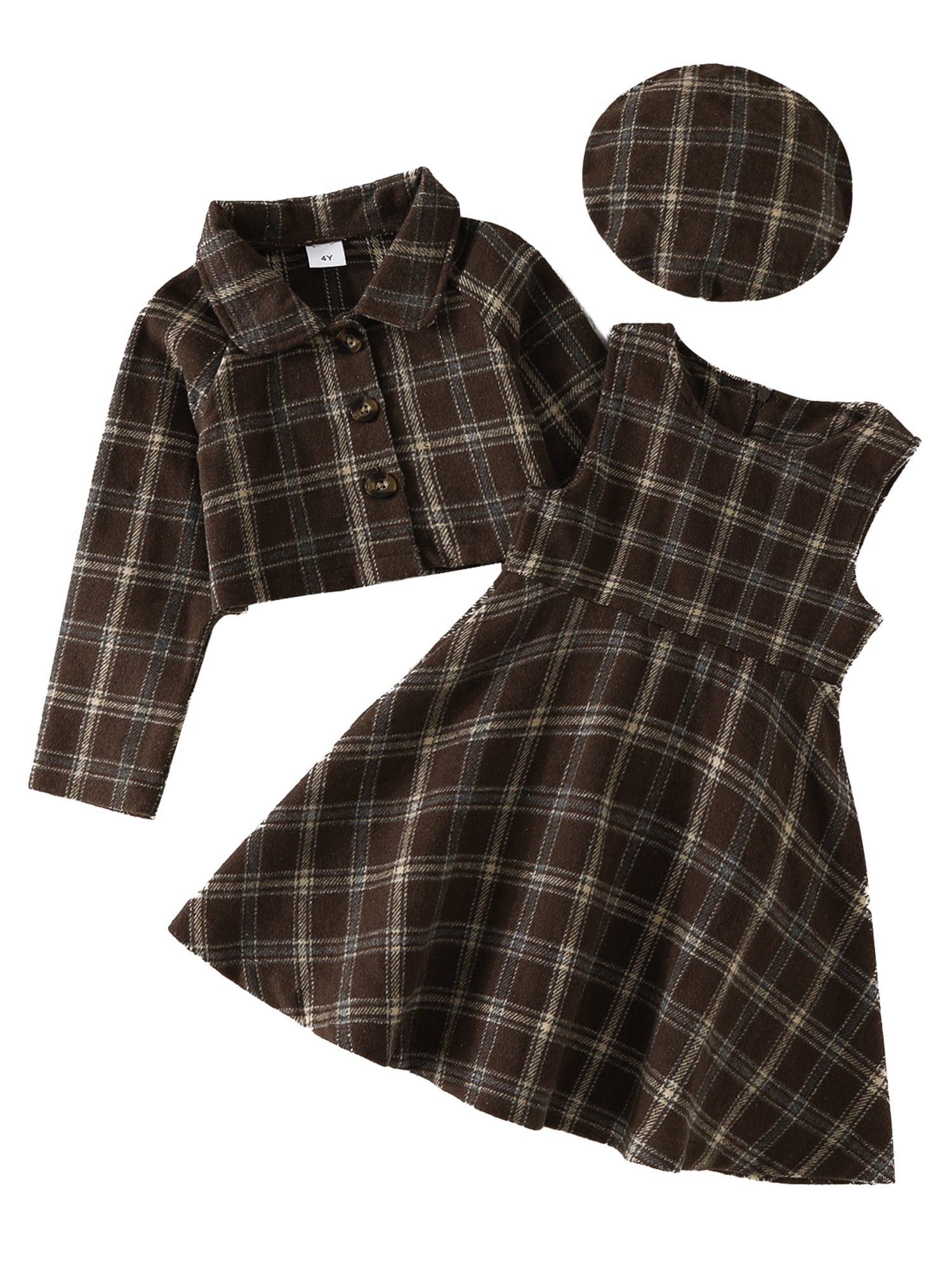 Bagilaanoe 3Pcs Little Girls Fall Clothes Plaid Long Sleeve Cropped ...