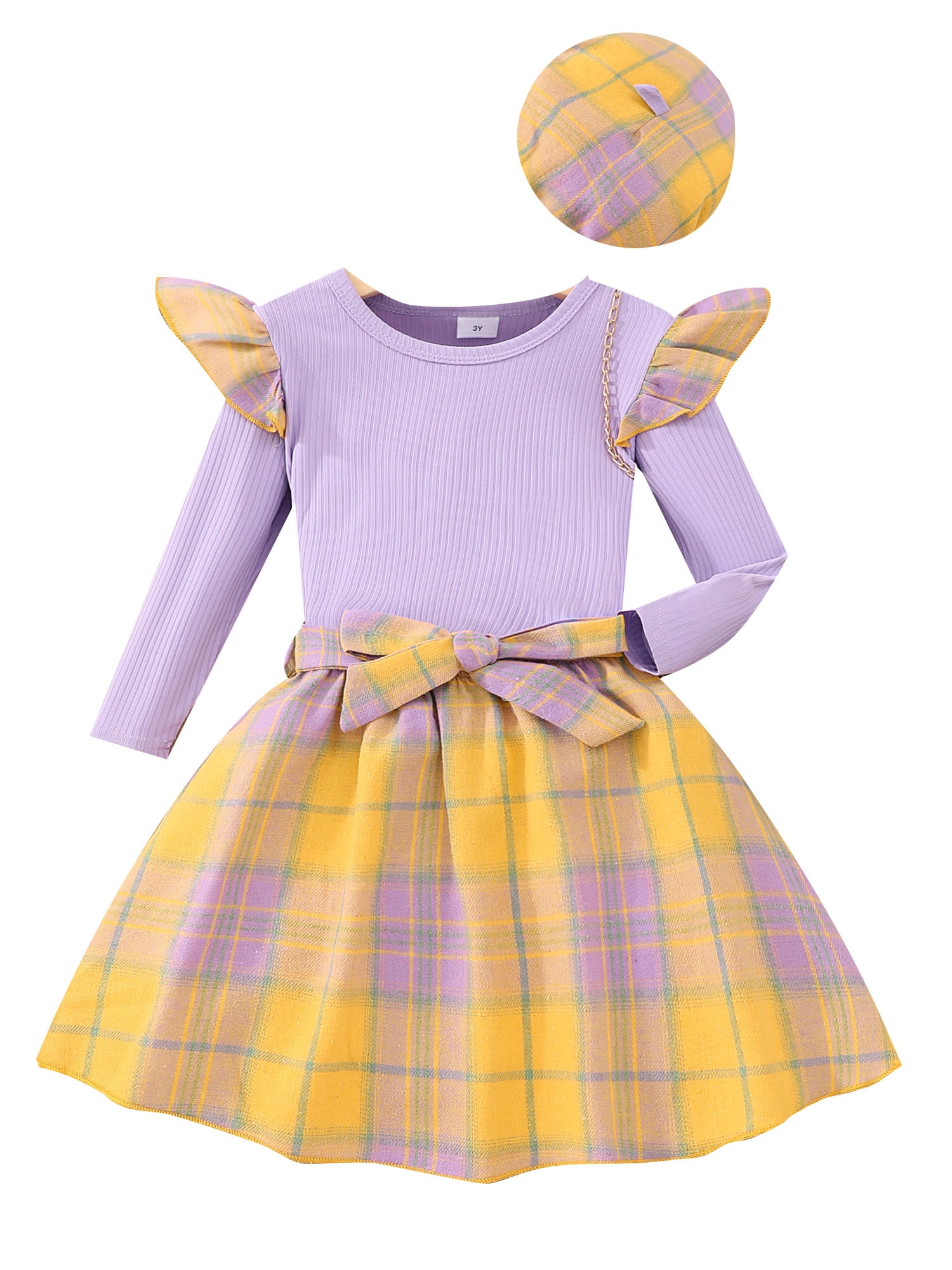 Bagilaanoe 3Pcs Little Girls Fall Clothes Toddler Patchwork Long Sleeve ...