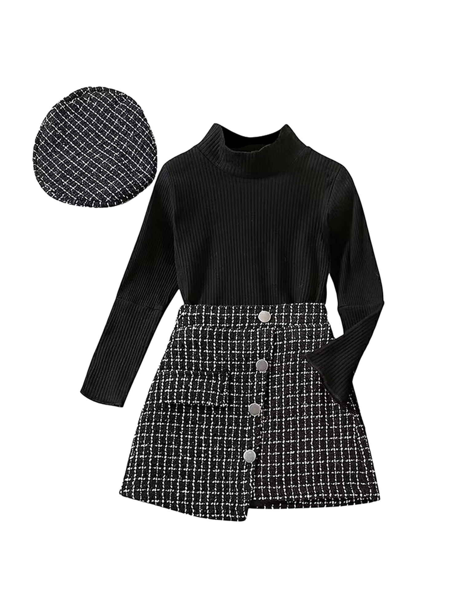 Bagilaanoe 3Pcs Little Girls Skirt Set Long Sleeve Knitted Ribbed Tops ...