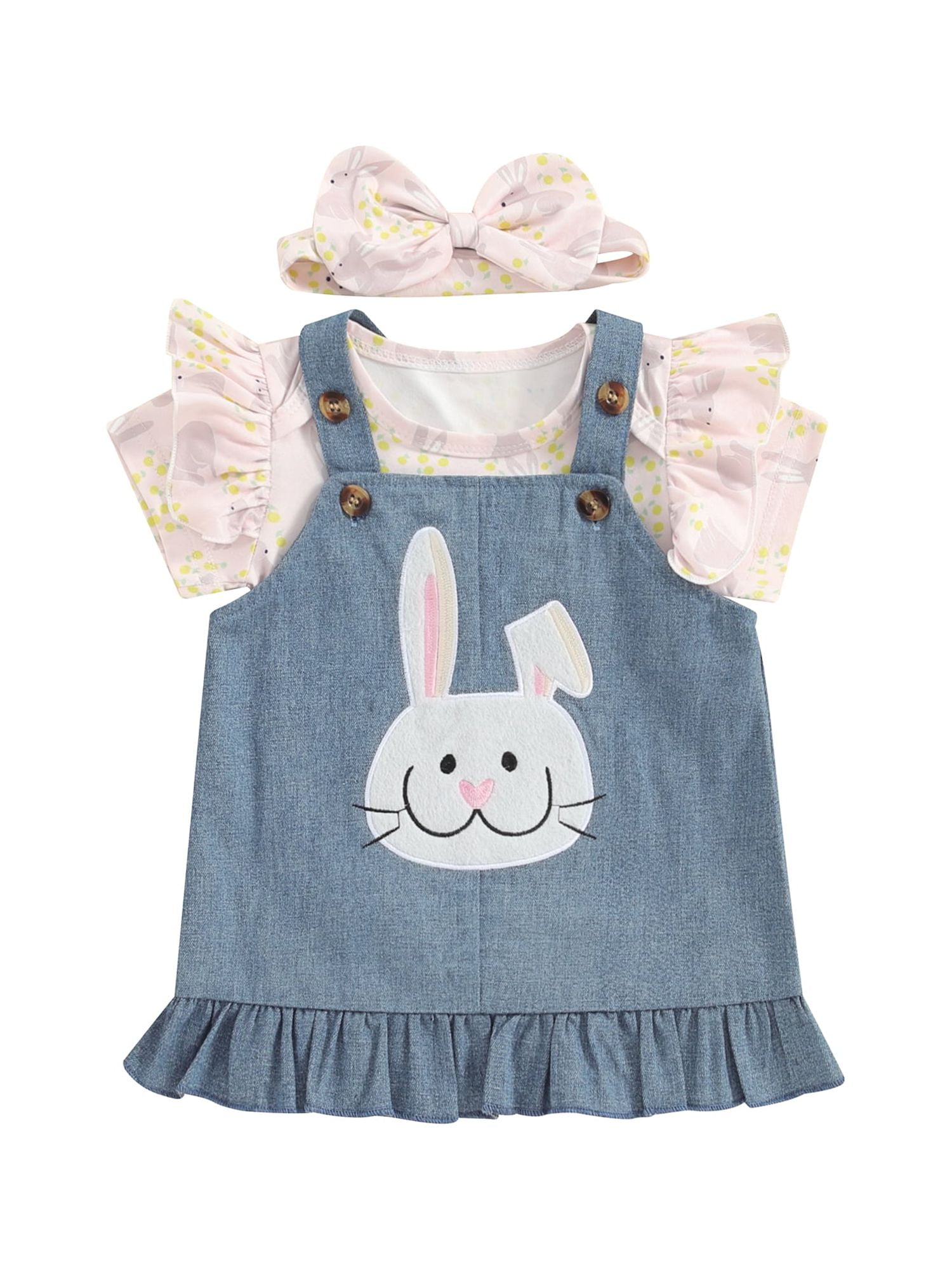 Bagilaanoe 3Pcs Newborn Baby Easter Outfits Girls Overalls Dress Set Print Short Sleeve Romper ...
