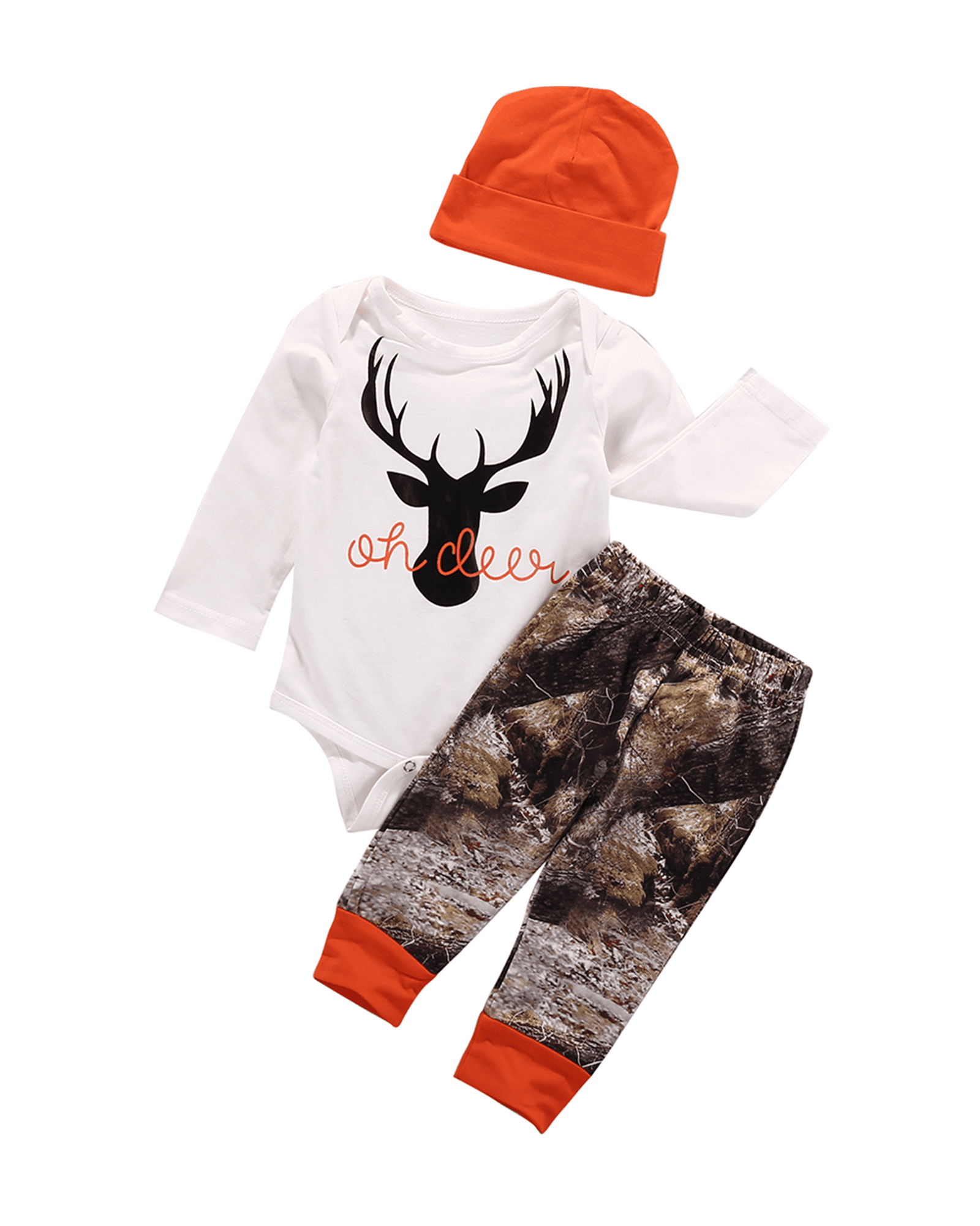 Bagilaanoe 3Pcs Newborn Baby Girl Boy Christmas Outfits Cartoon Print Long Sleeve Romper Tops ...