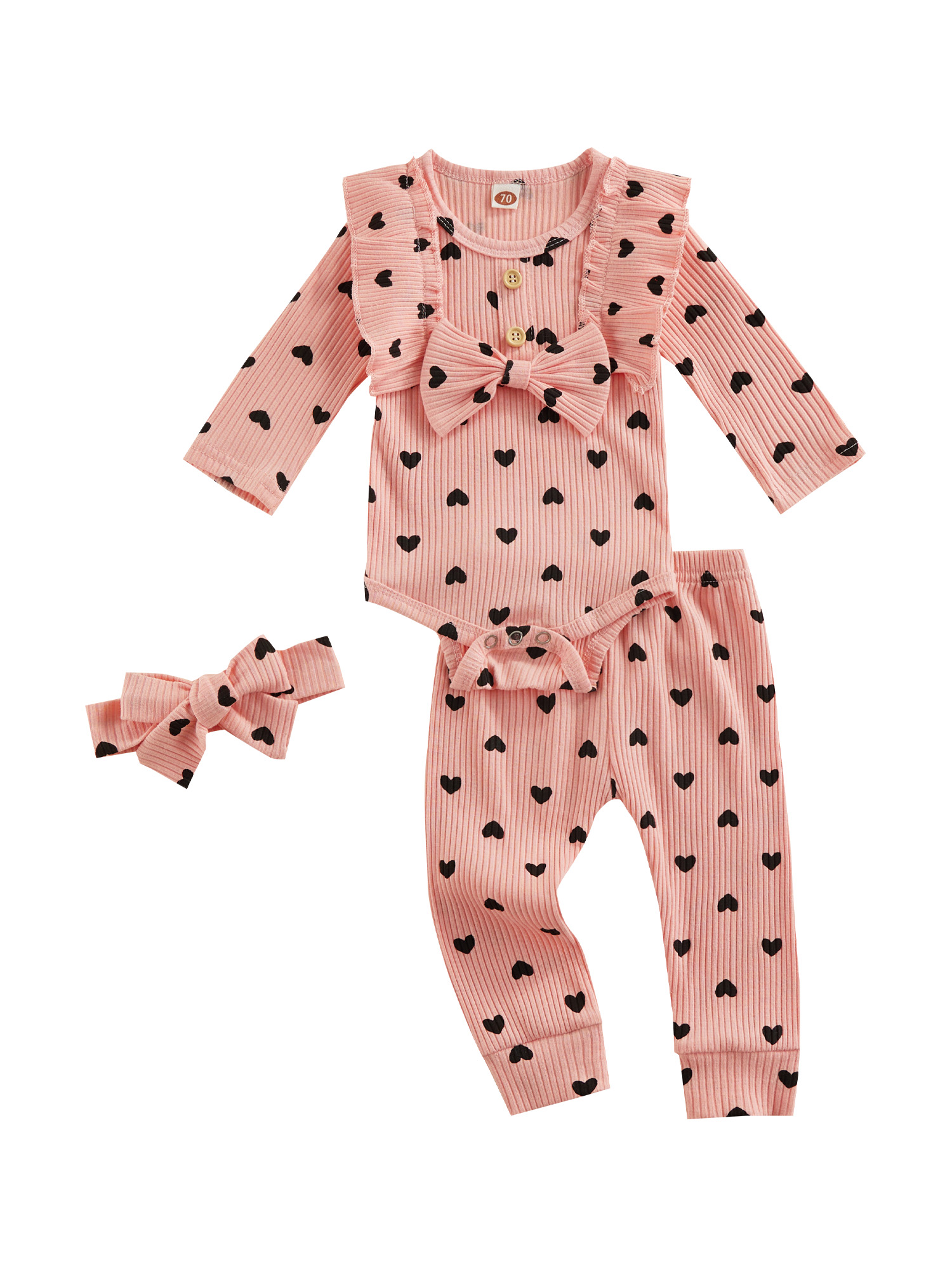 Bagilaanoe 3Pcs Newborn Baby Girl Valentine's Day Outfits Heart Print Long Sleeve Rompers Tops ...