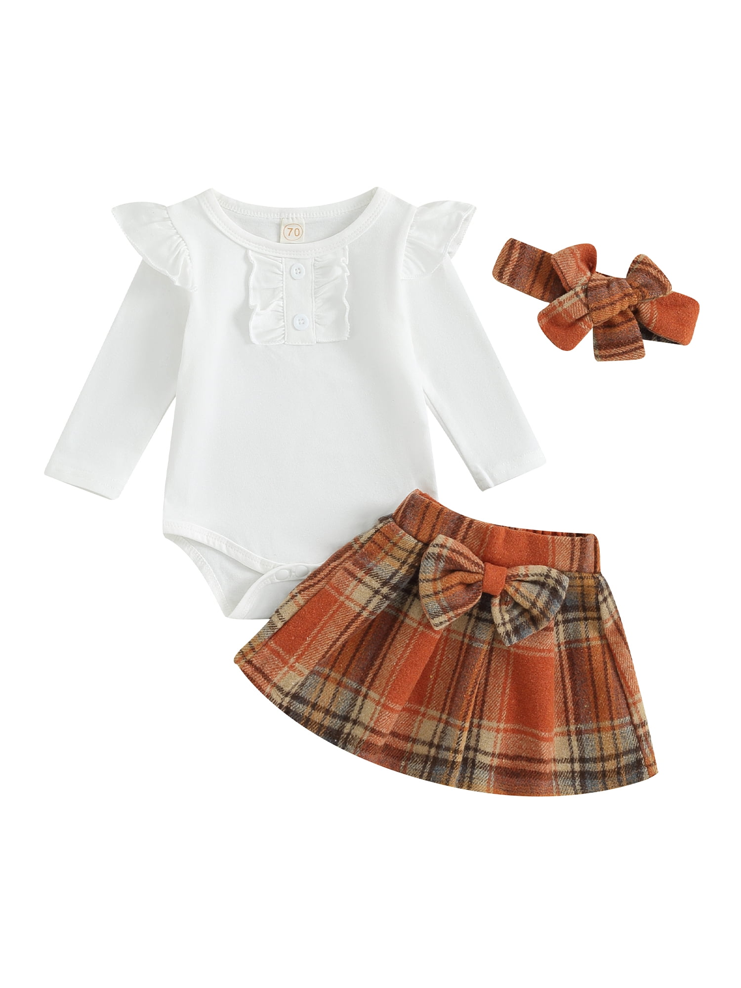 Bagilaanoe 3Pcs Newborn Baby Girls Fall Clothes Long Sleeve Romper Tops + Plaid A-Line Skirt ...