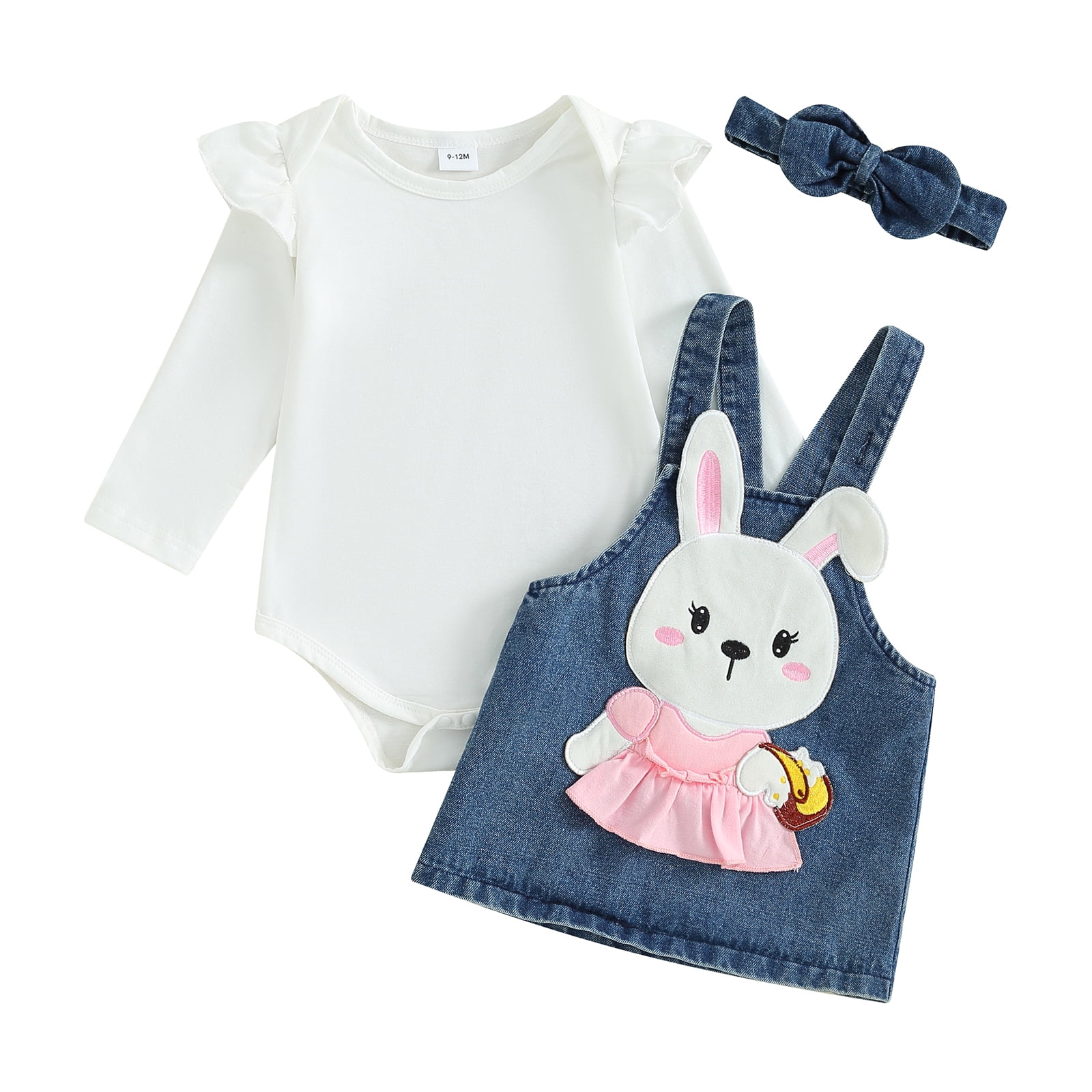 Bagilaanoe 3Pcs Newborn Baby Girls Overalls Dress Set Long Sleeve ...
