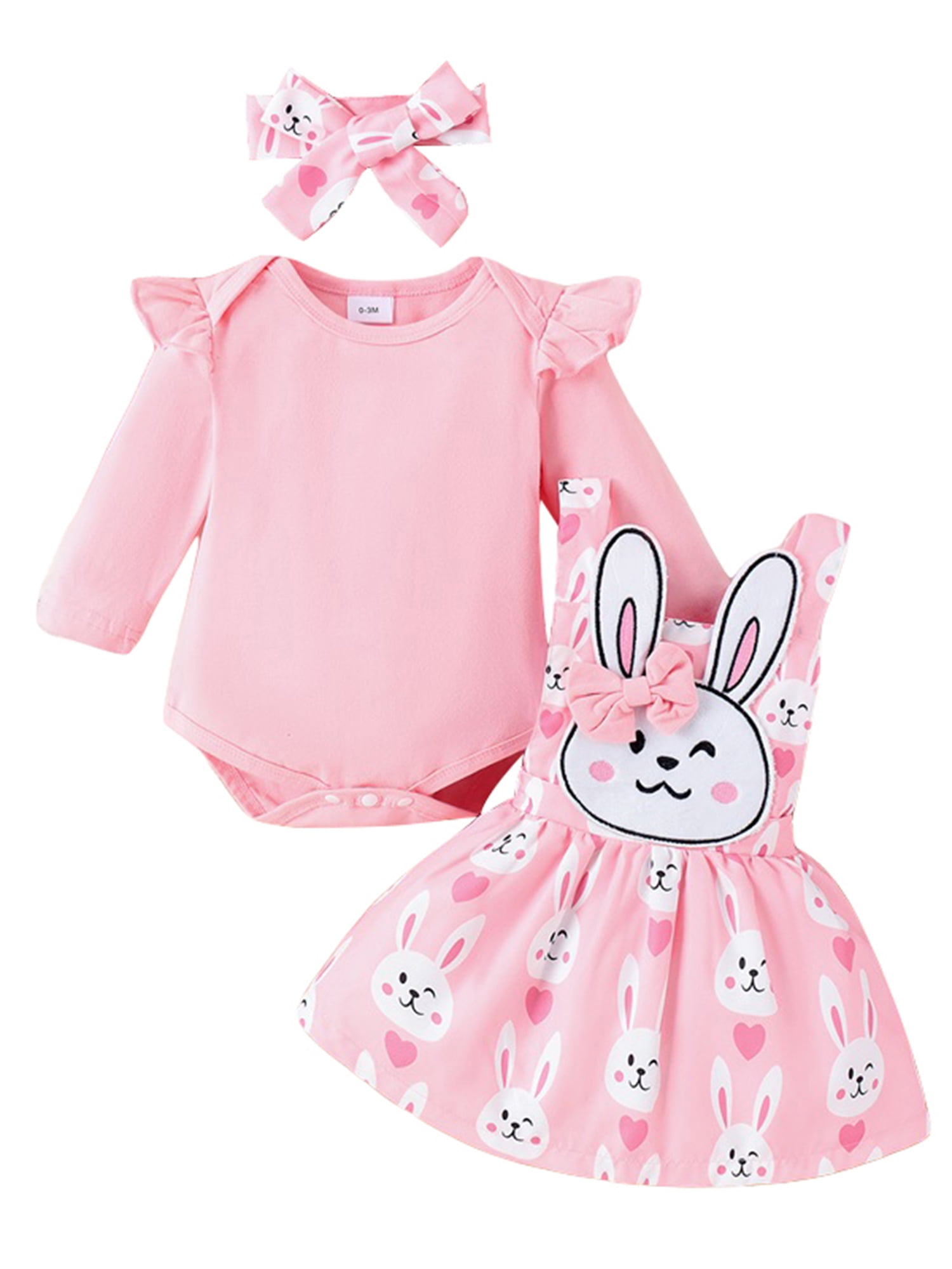 Bagilaanoe 3Pcs Newborn Easter Outfits Baby Girls Overalls Dress Set Long Sleeve Romper Tops ...