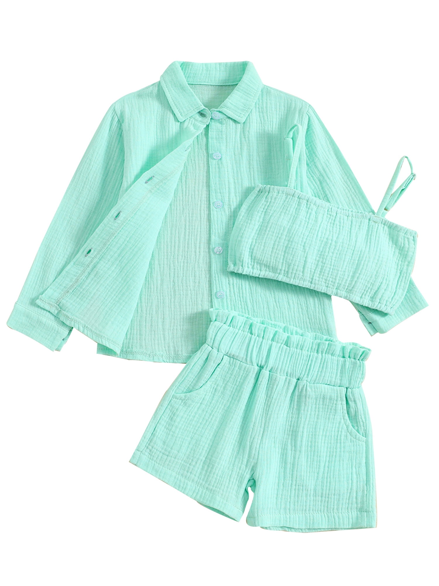 Bagilaanoe 3pcs Little Girl Short Pants Set Long Sleeve Shirt + Sleeve ...