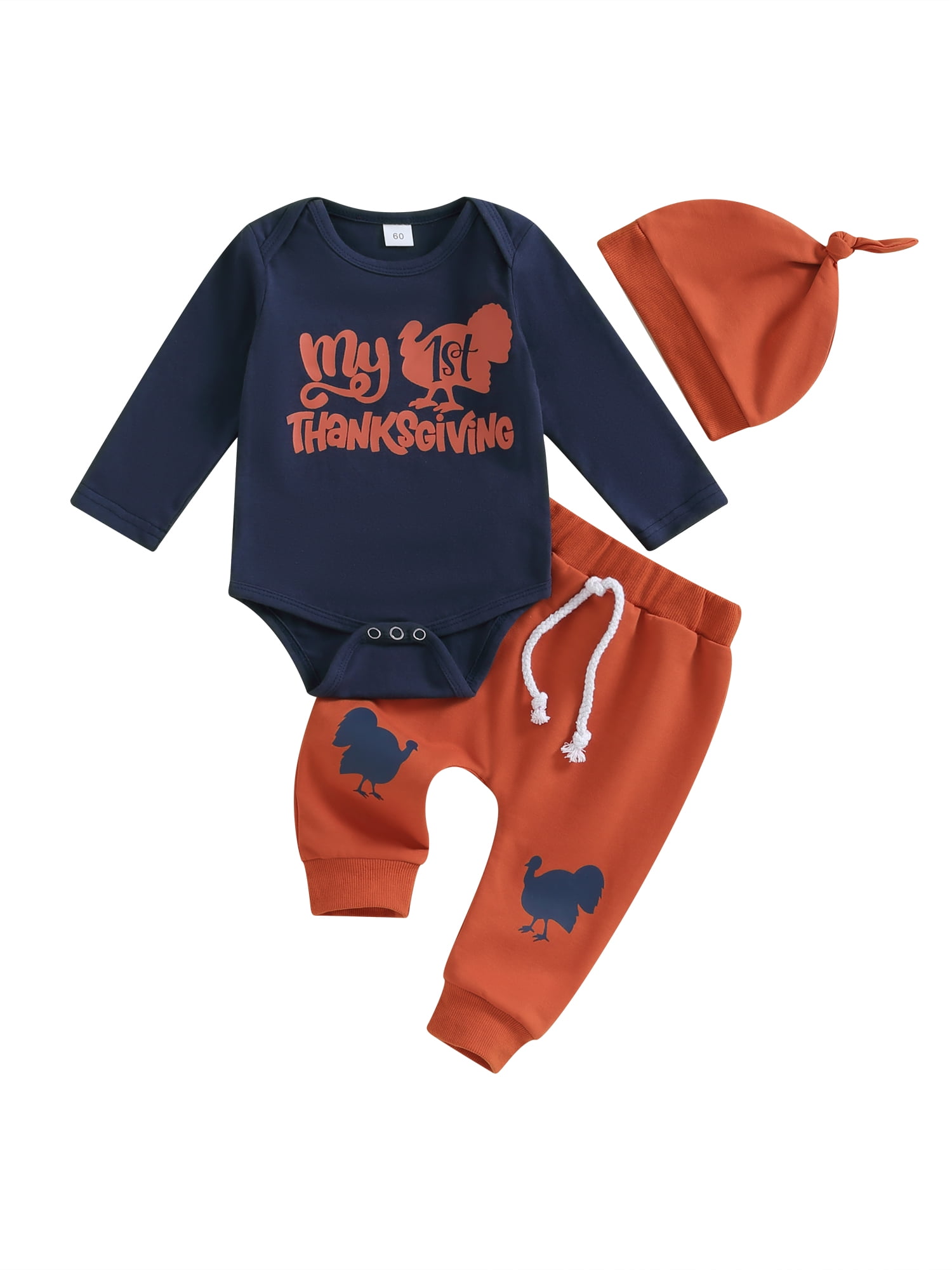 Bagilaanoe 3pcs Newborn Baby Boy Thanksgiving Clothes Turkey Long Sleeve Romper Tops + Leggings ...