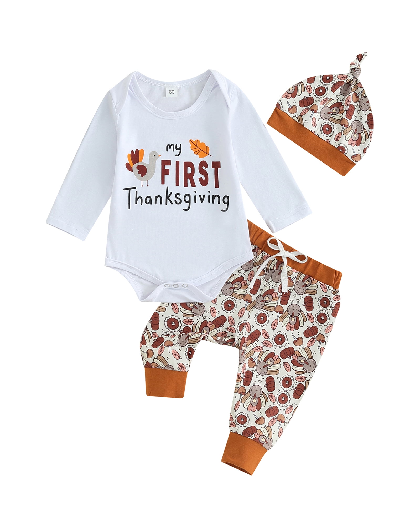 Bagilaanoe 3pcs Newborn Baby Boys Thanksgiving Clothes Letters Long Sleeve Romper Tops + Turkey ...