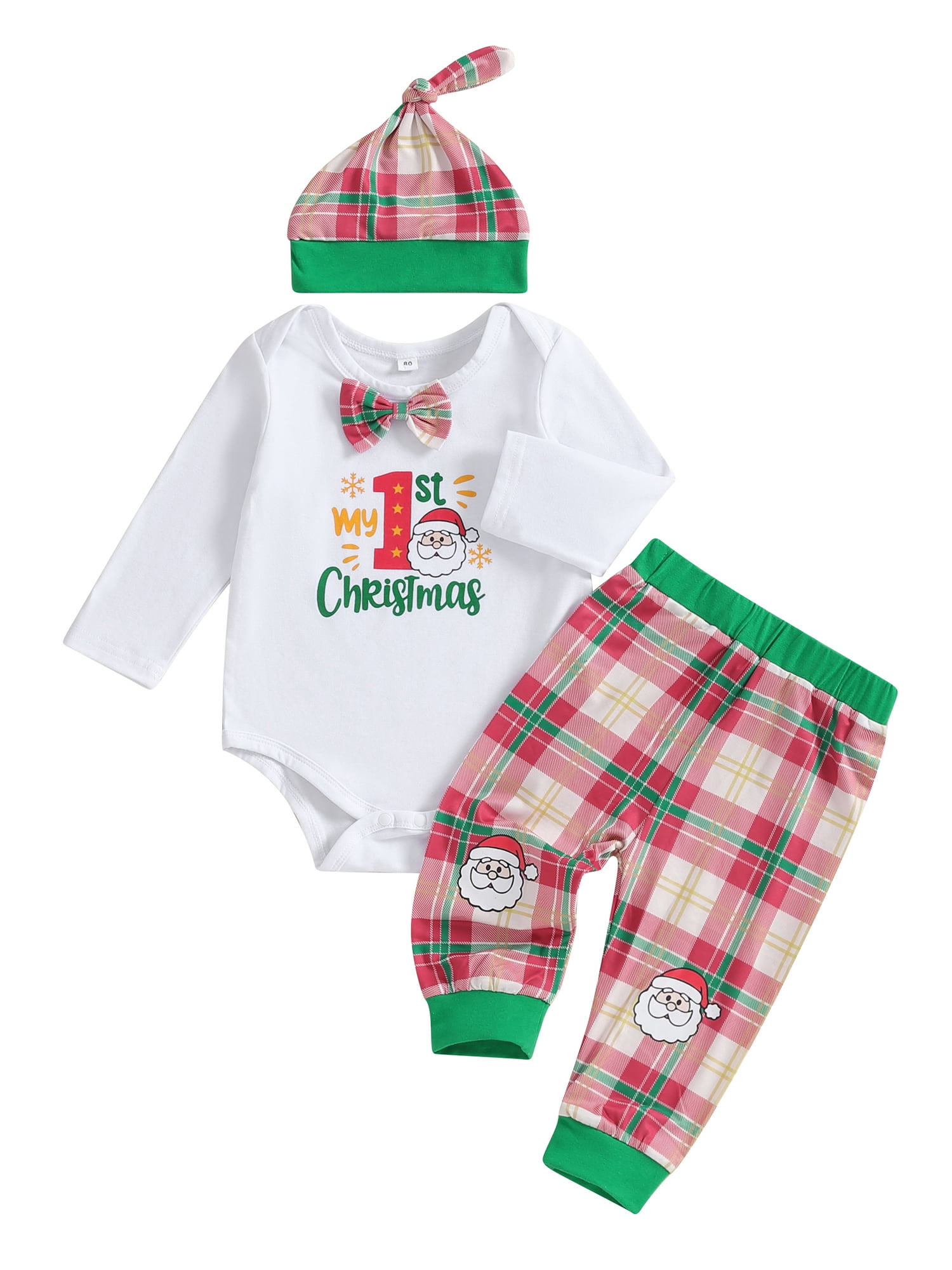 Bagilaanoe 3pcs Newborn Baby Girl Boy Christmas Clothes Long Sleeve Romper Tops + Plaid Trousers ...