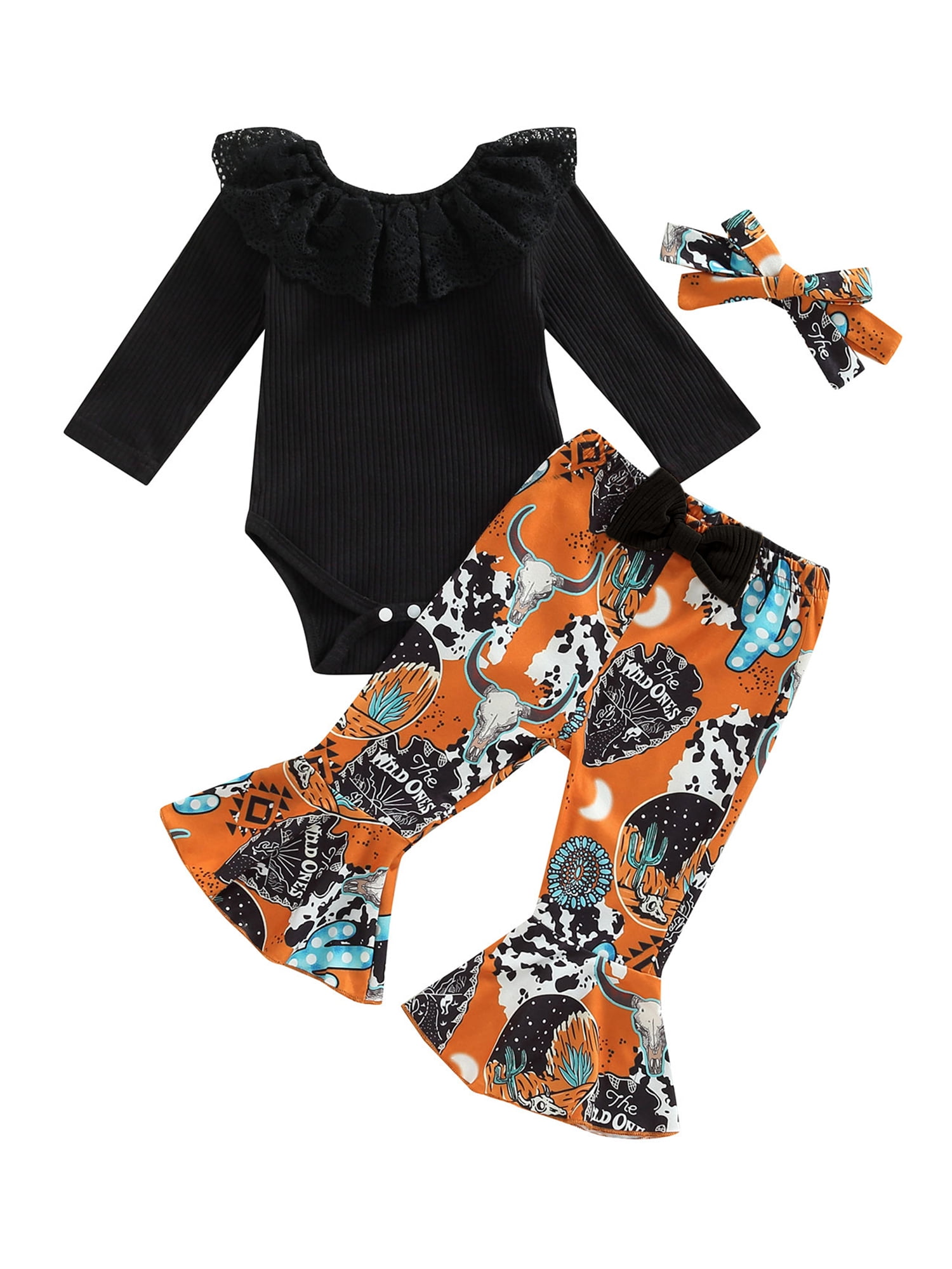 Bagilaanoe 3pcs Newborn Baby Girl Long Pants Set Long Sleeve Romper Tops + Flare Trousers ...