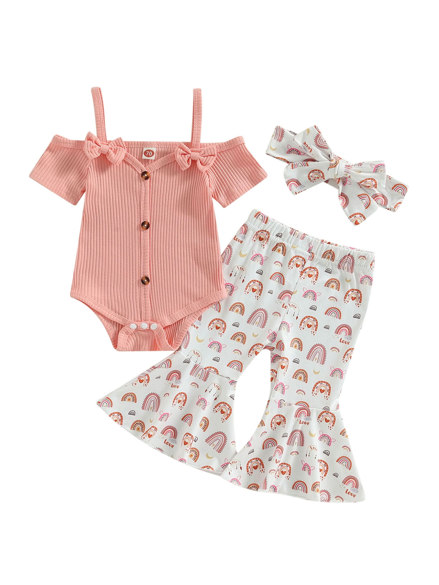Bagilaanoe 3pcs Newborn Baby Girl Long Pants Set Off Shoulder Sleeveless Romper Tops + Flower ...