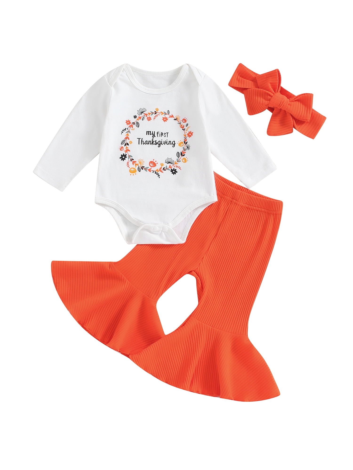 Bagilaanoe 3pcs Newborn Baby Girl Long Pants Set Print Long Sleeve Romper Tops + Flare Trousers ...