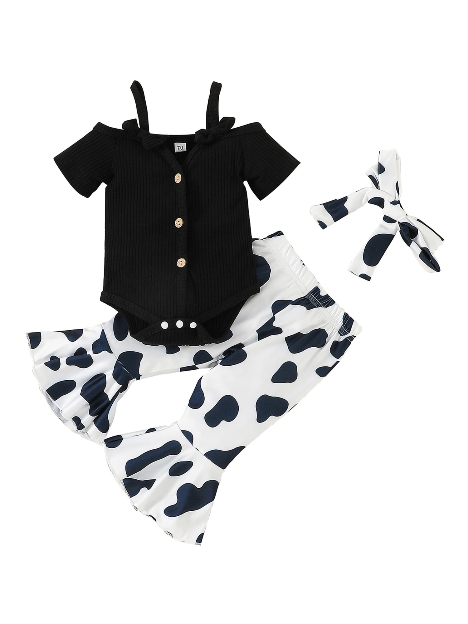 Bagilaanoe 3pcs Newborn Baby Girl Long Pants Set Short Sleeve Romper Tops + Print Flare Trousers ...