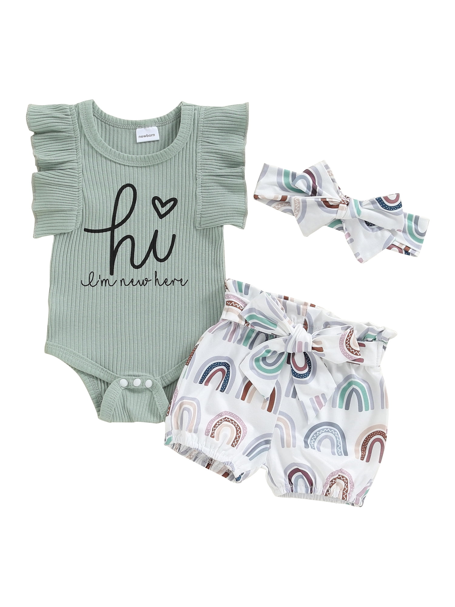 Bagilaanoe 3pcs Newborn Baby Girl Shorts Set Fly Sleeve Romper Tops ...